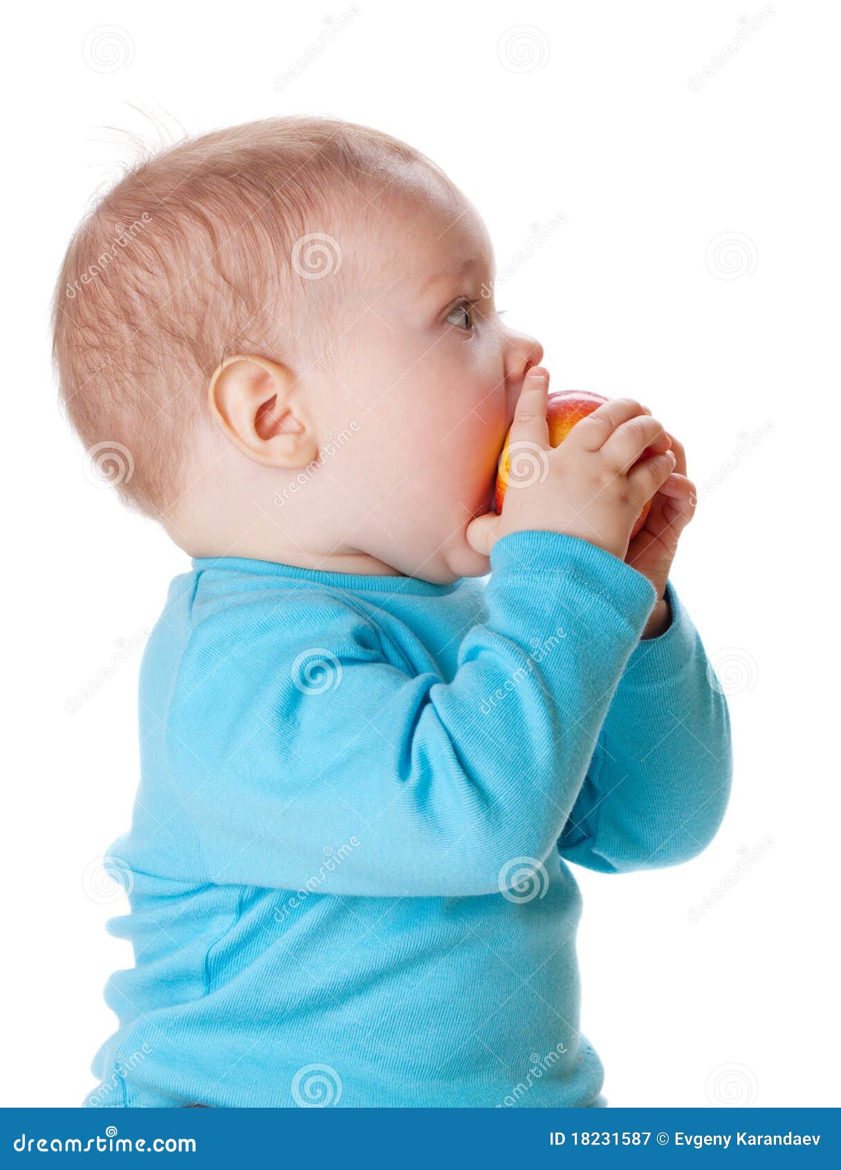 Small Baby Eating Red Apple Stock Image - Image of happy, spring: 18231587