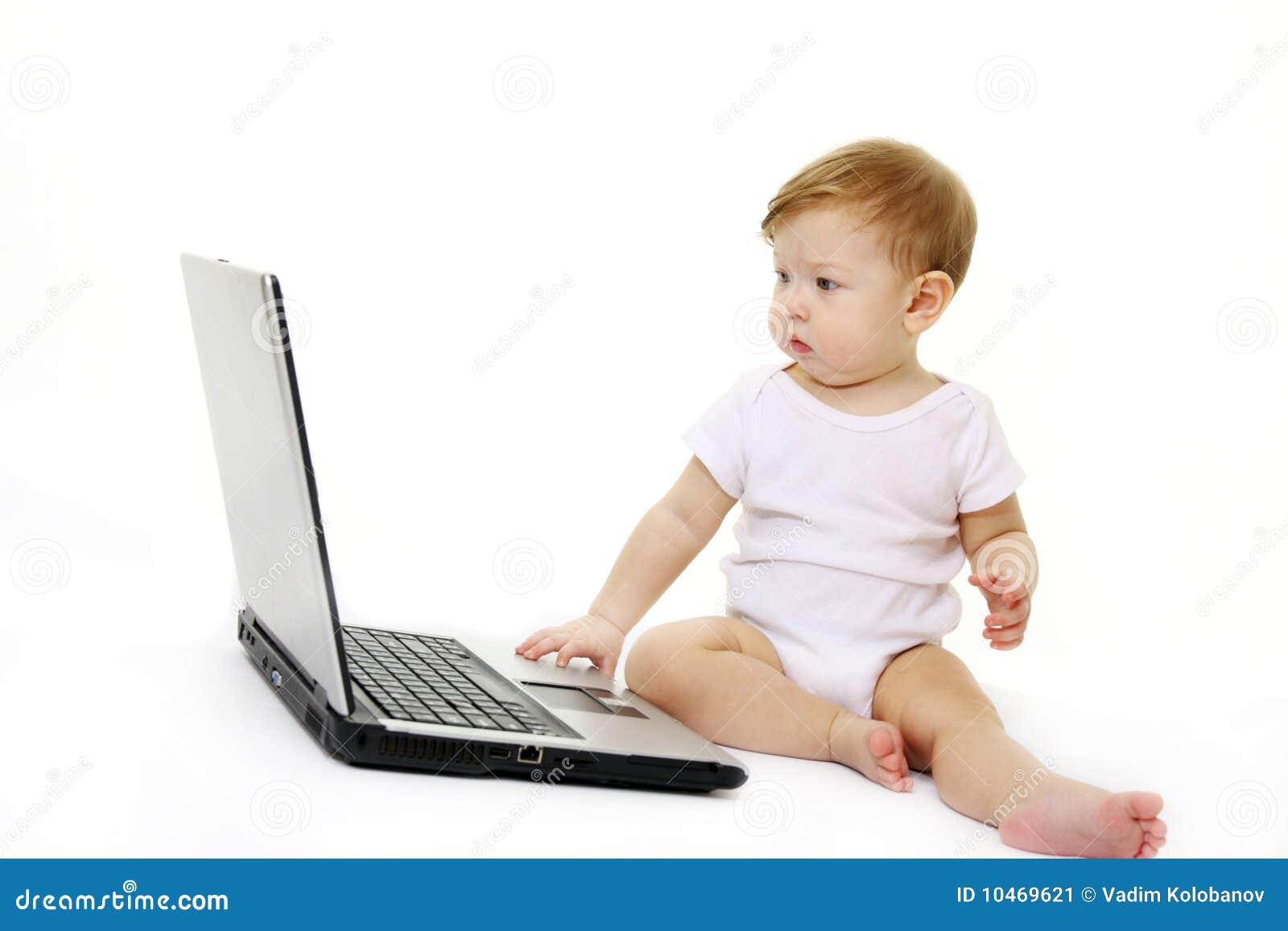 Small baby with laptop stock image. Image of game, life - 10469621