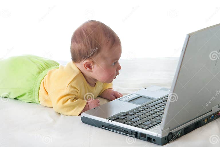 Small baby with laptop stock photo. Image of laptop, development - 3992856