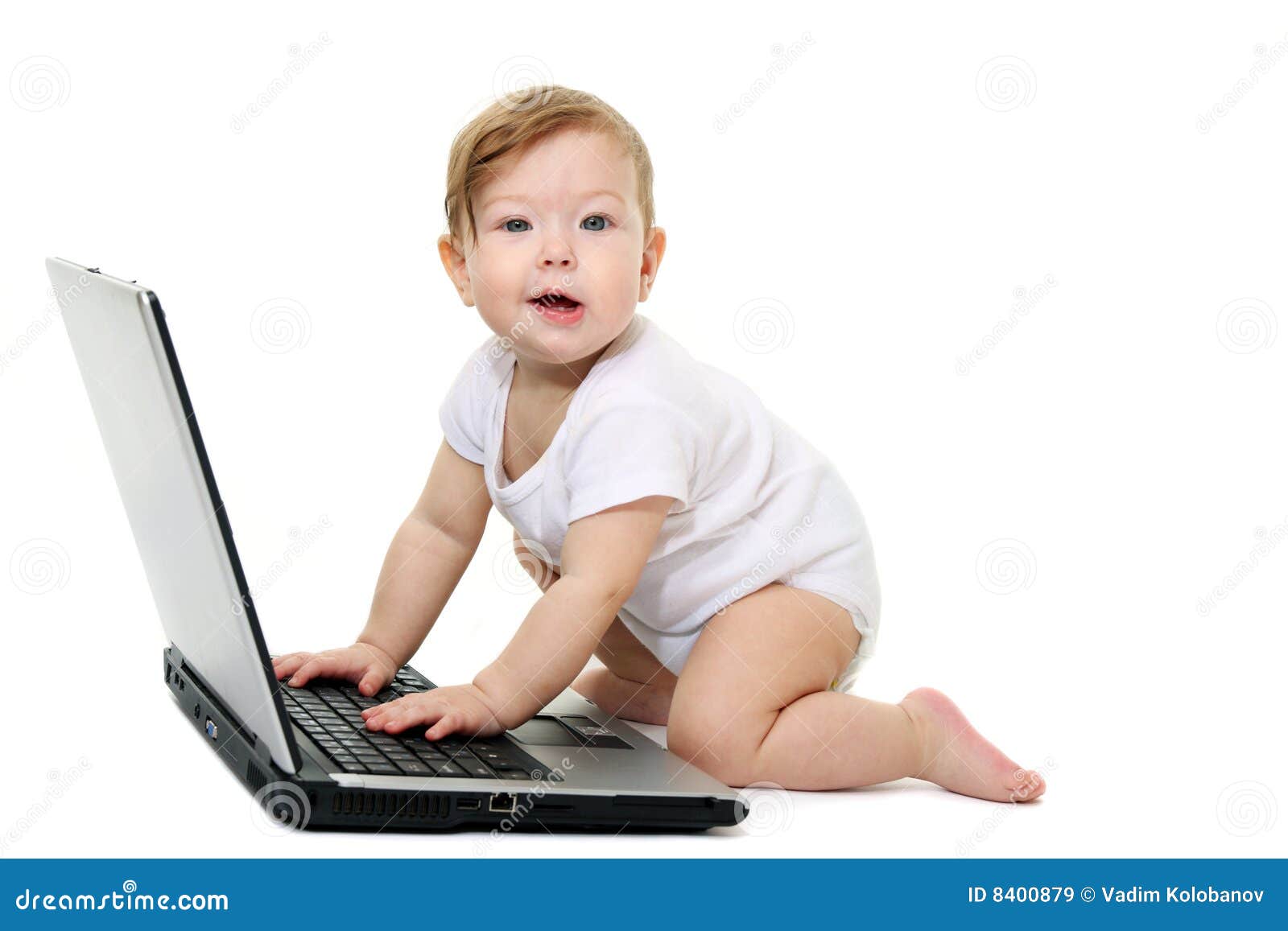 Small baby with laptop stock image. Image of healthy, childhood - 8400879