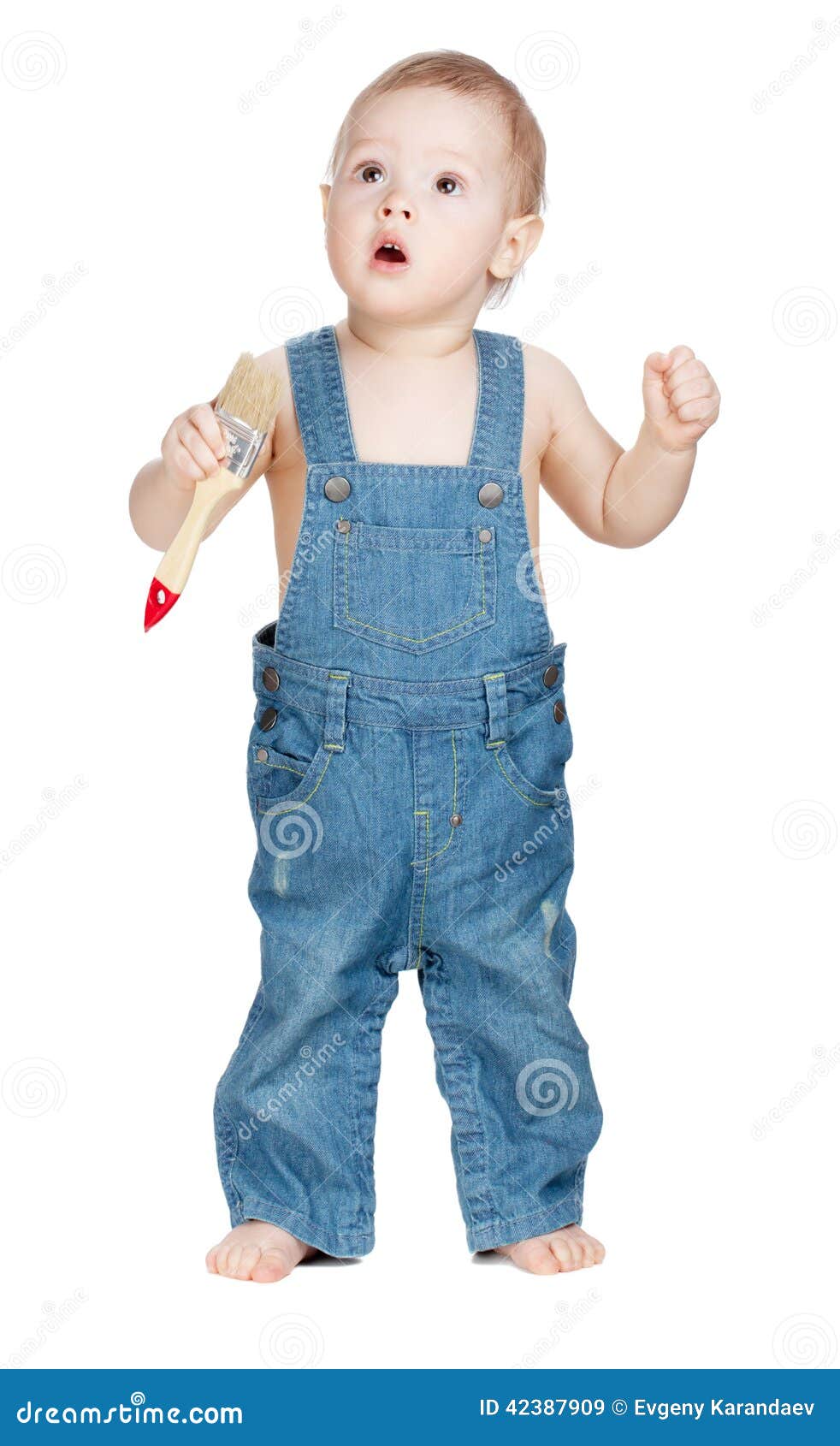 Small Baby Worker with Paint Brush Stock Image - Image of play, builder ...