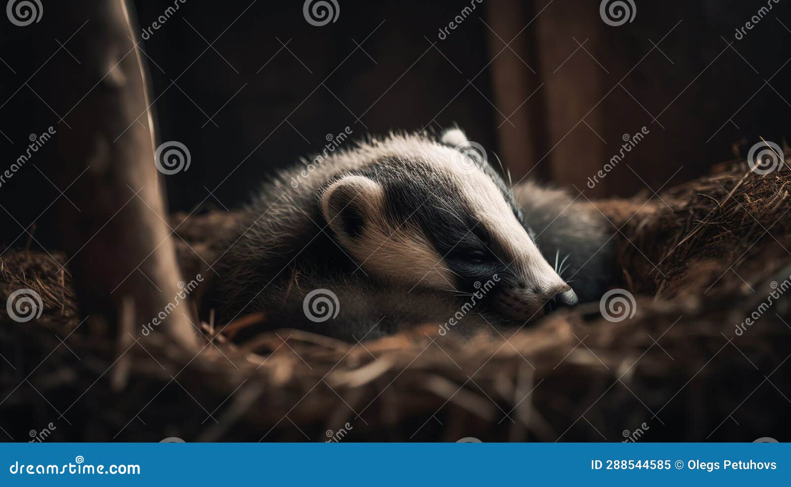 A Small Badger is Sleeping in a Pile of Hay and Straw Stock Image ...