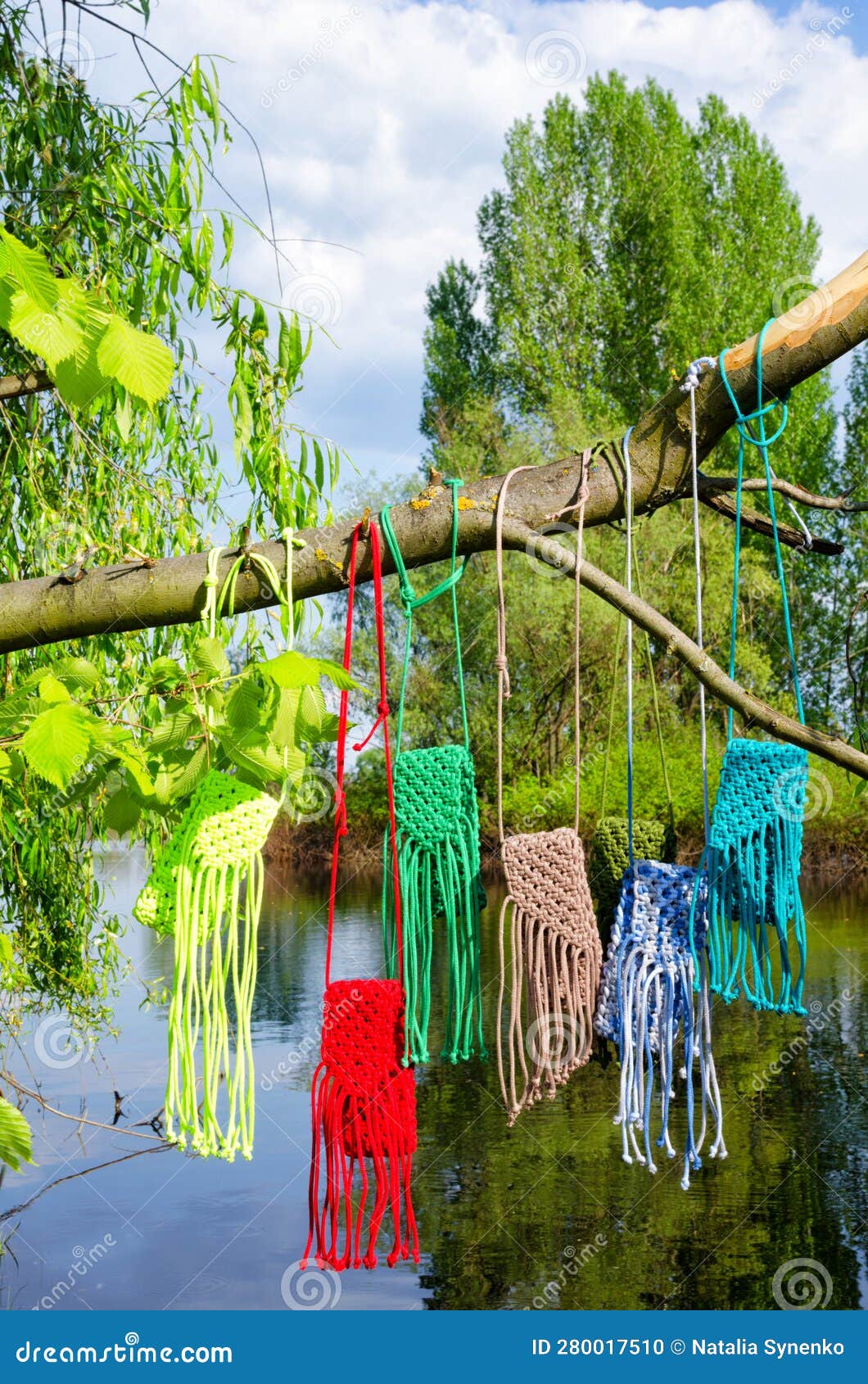 Small Bags Knitted with Macrame Technique Stock Photo - Image of ...