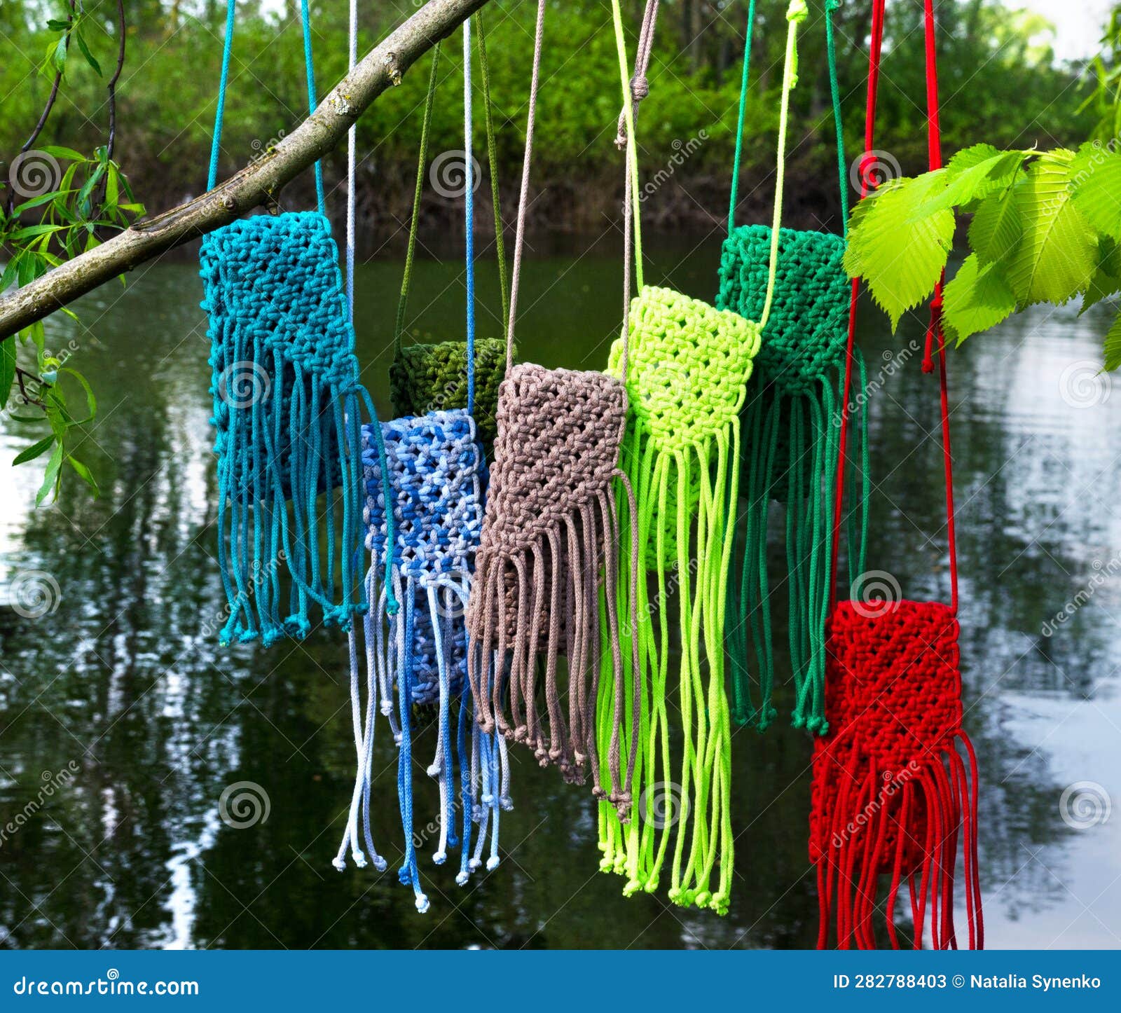 Small Bags Knitted with Macrame Technique Stock Image - Image of sample ...