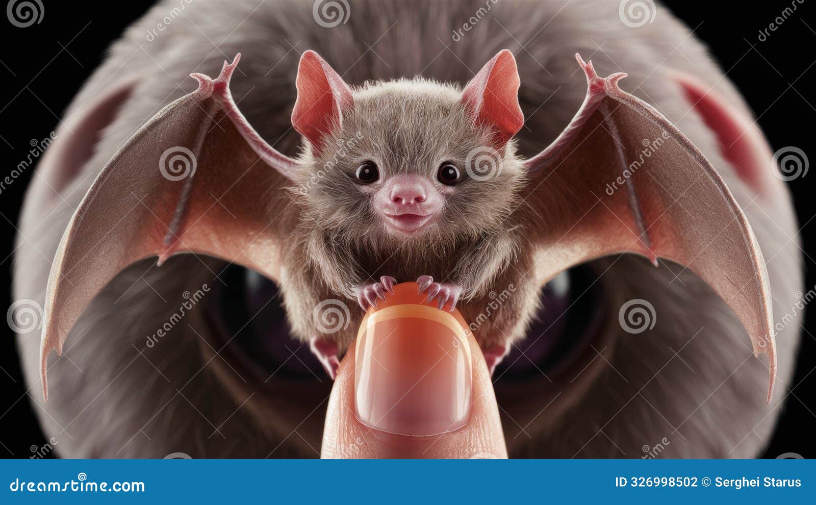 A Small Bat Sitting on a Finger with Its Eyes Open, AI Stock Photo ...