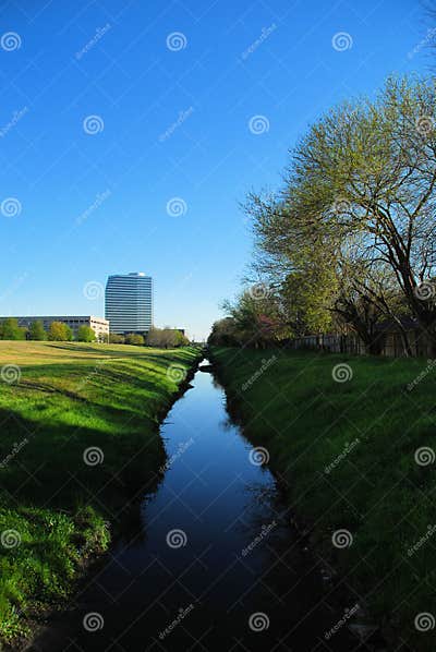 Small bayou in Houston stock image. Image of highrise - 4603955
