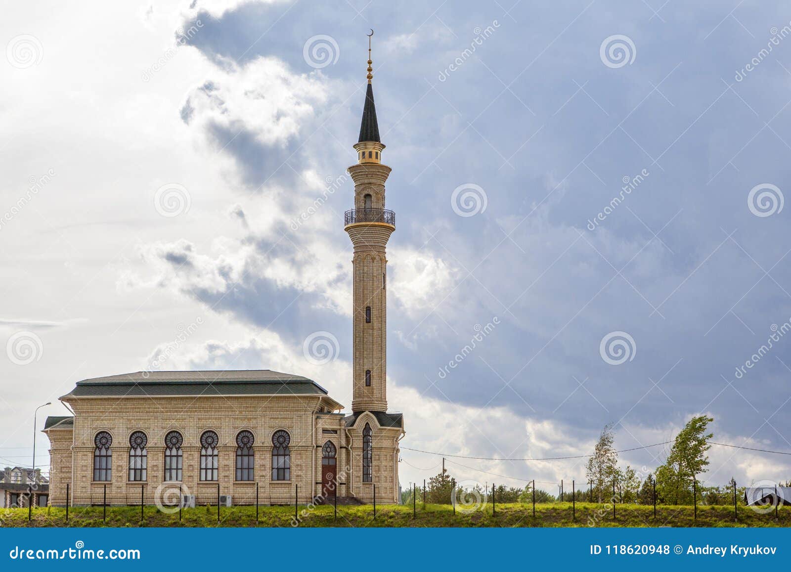 A Small Beautiful Mosque Against the Background of an Evening Sky with ...