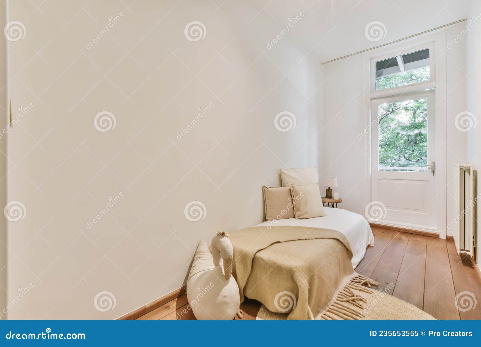 Small Bedroom with a Single Bed Stock Image - Image of decorative ...