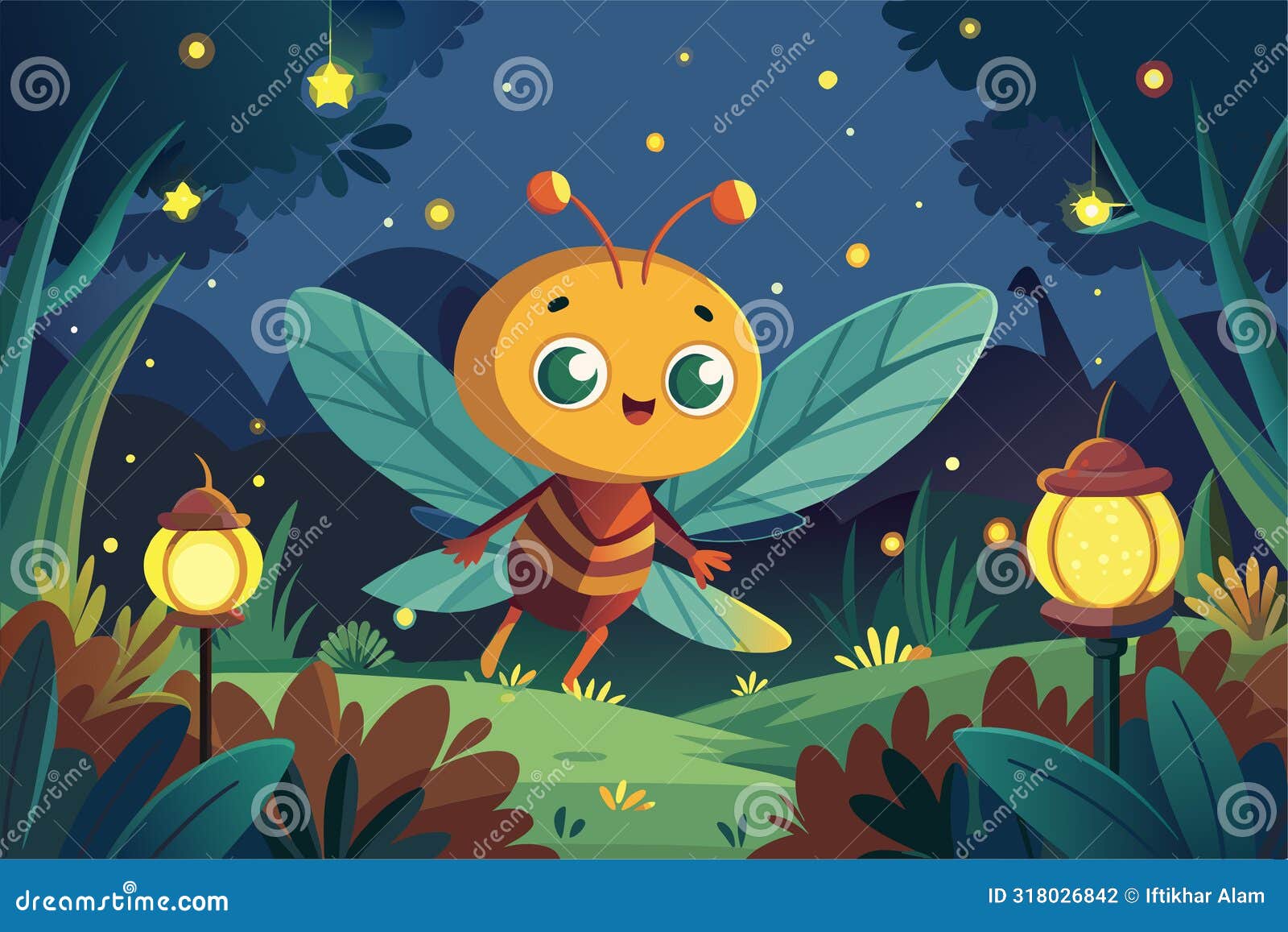 A Small Bee Stands in the Forest Surrounded by Trees and Greenery ...