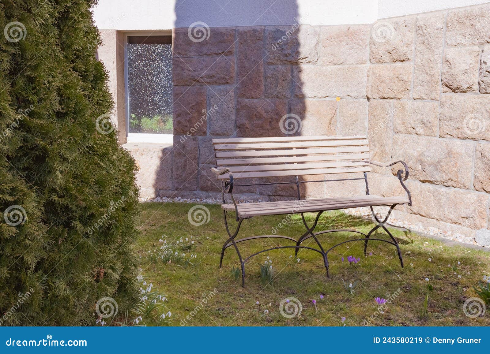 A Small Bench in a Garden in Spring Stock Image - Image of design ...