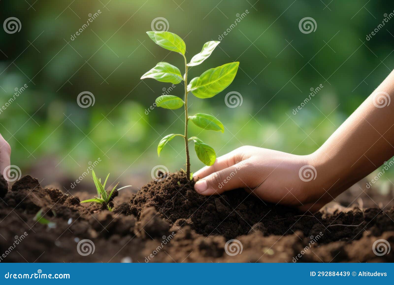 A Small and a Big Hand Planting a Seedling Together Stock Image - Image ...