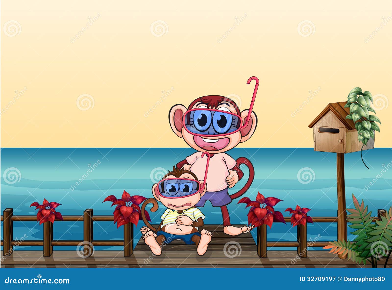 A Small and a Big Monkey at the Bridge Stock Vector - Illustration of ...