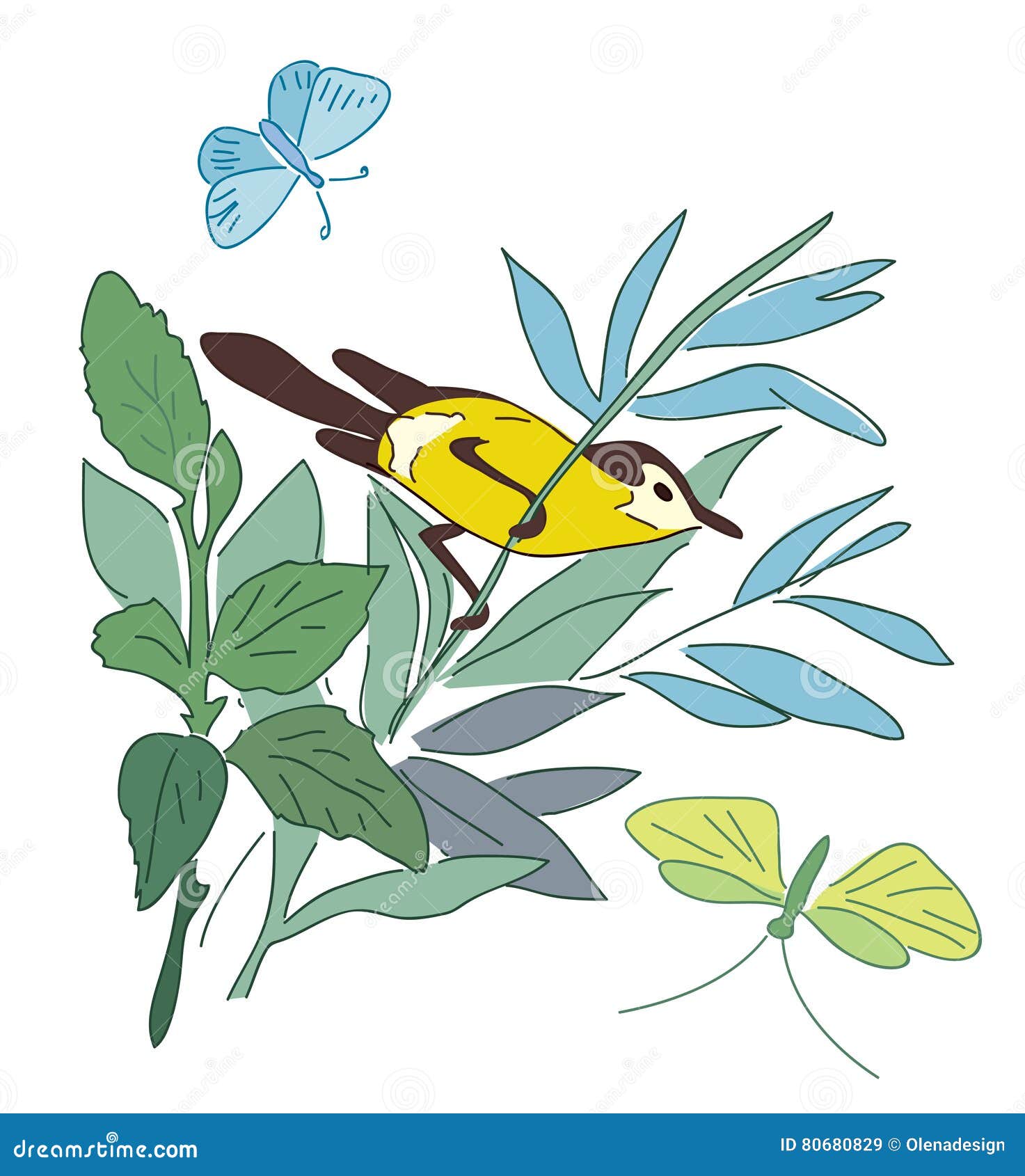 Small Bird on Branch - Vector Summer Nature Stock Vector - Illustration ...