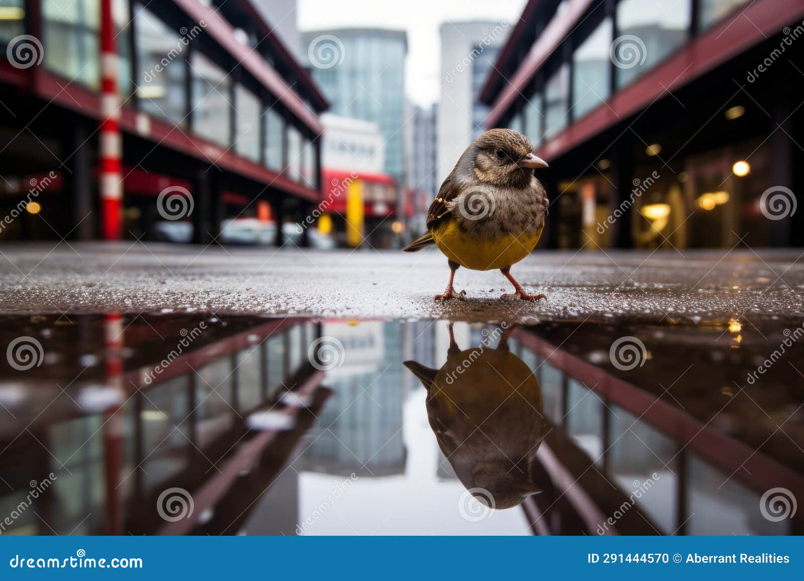 A Small Bird Standing on a Wet Pavement Stock Illustration ...