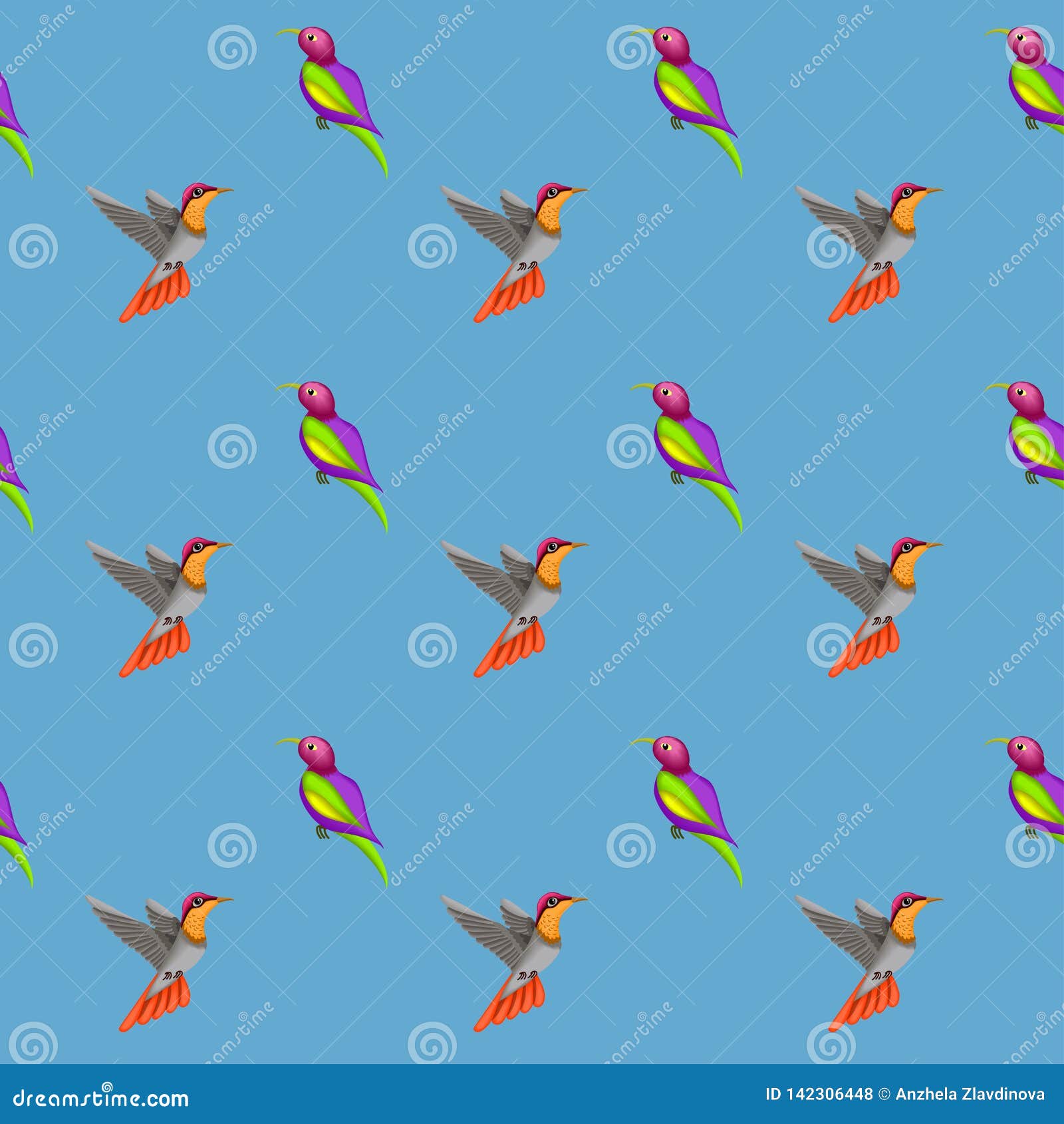 Small Birds, Hummingbirds. Seamless Pattern for Background, Wallpaper ...