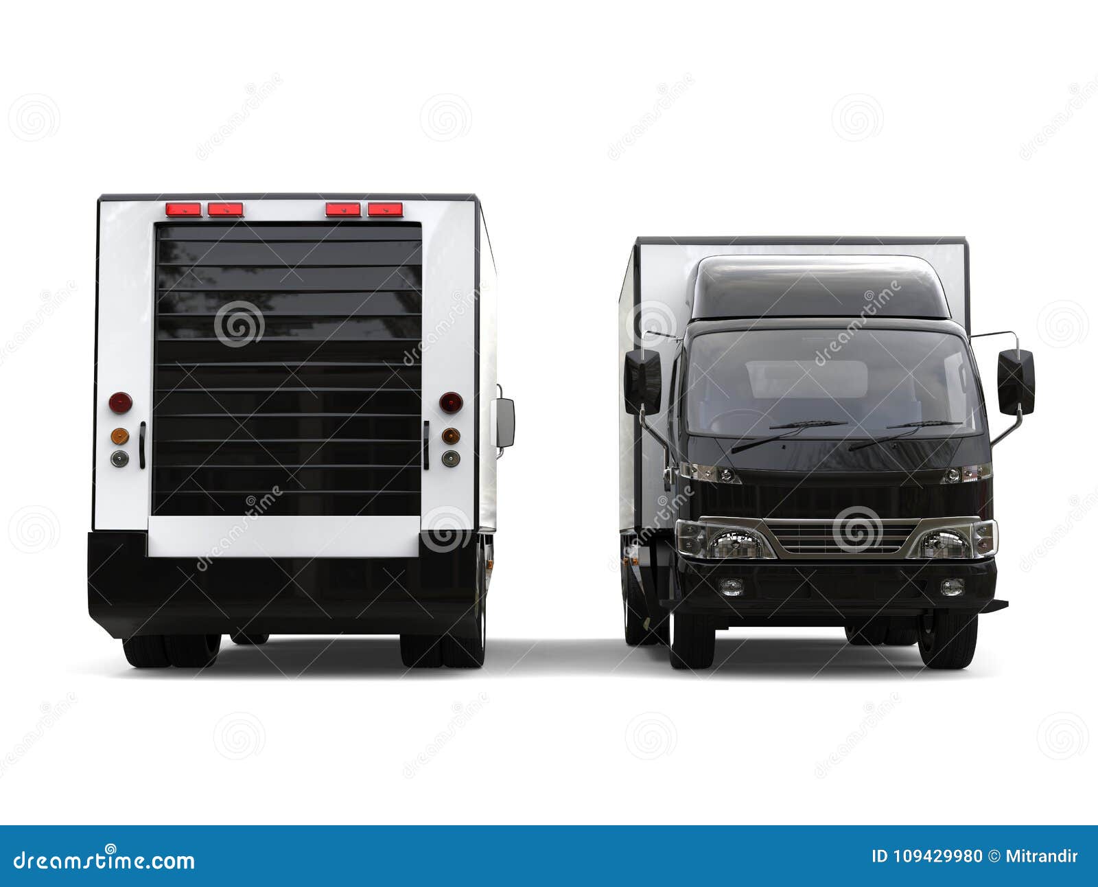 Small Black Box Trucks - Front and Back View Stock Photo - Image of ...