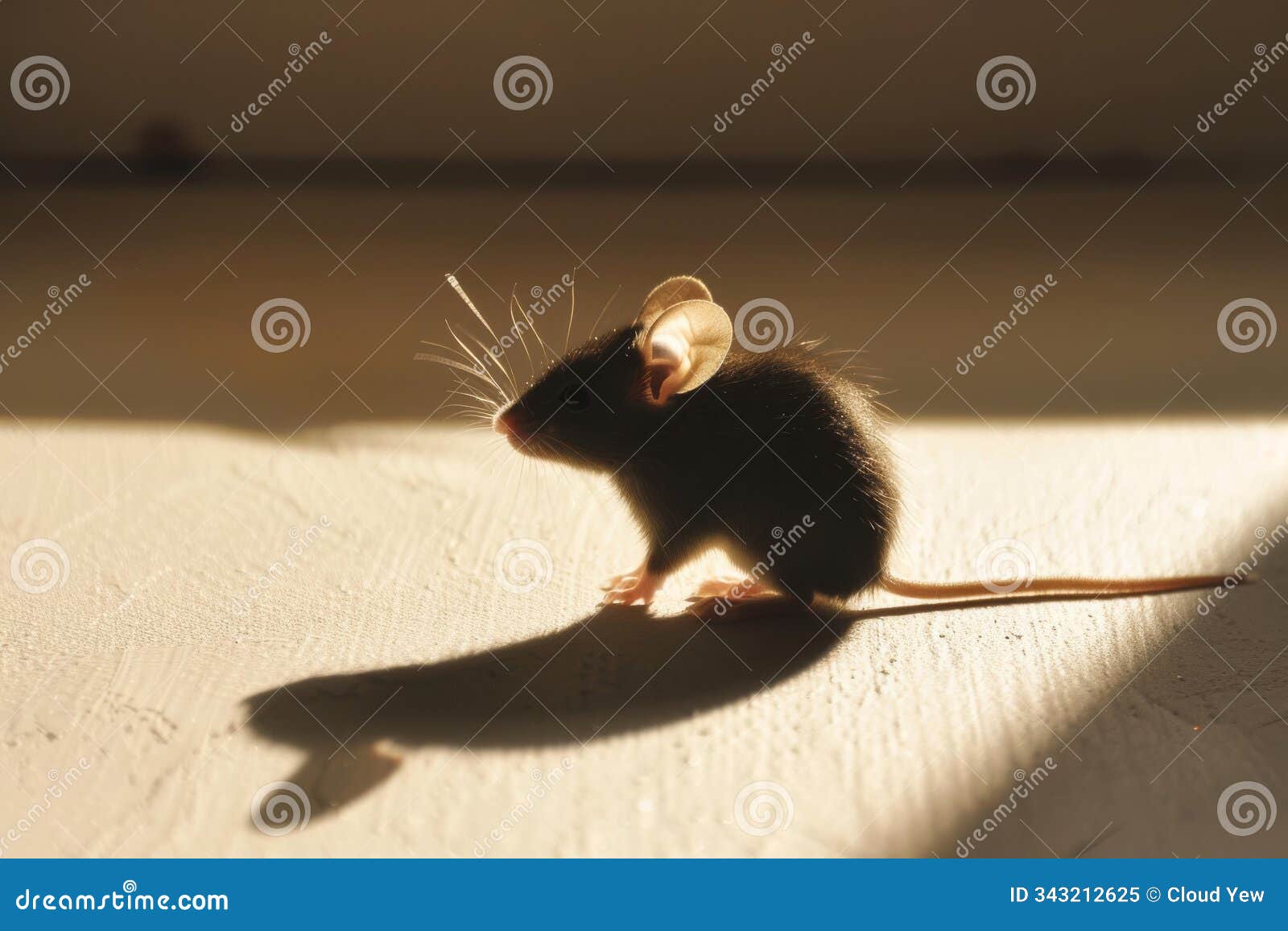 A Small Black Mouse is Sitting on a White Surface Stock Illustration ...