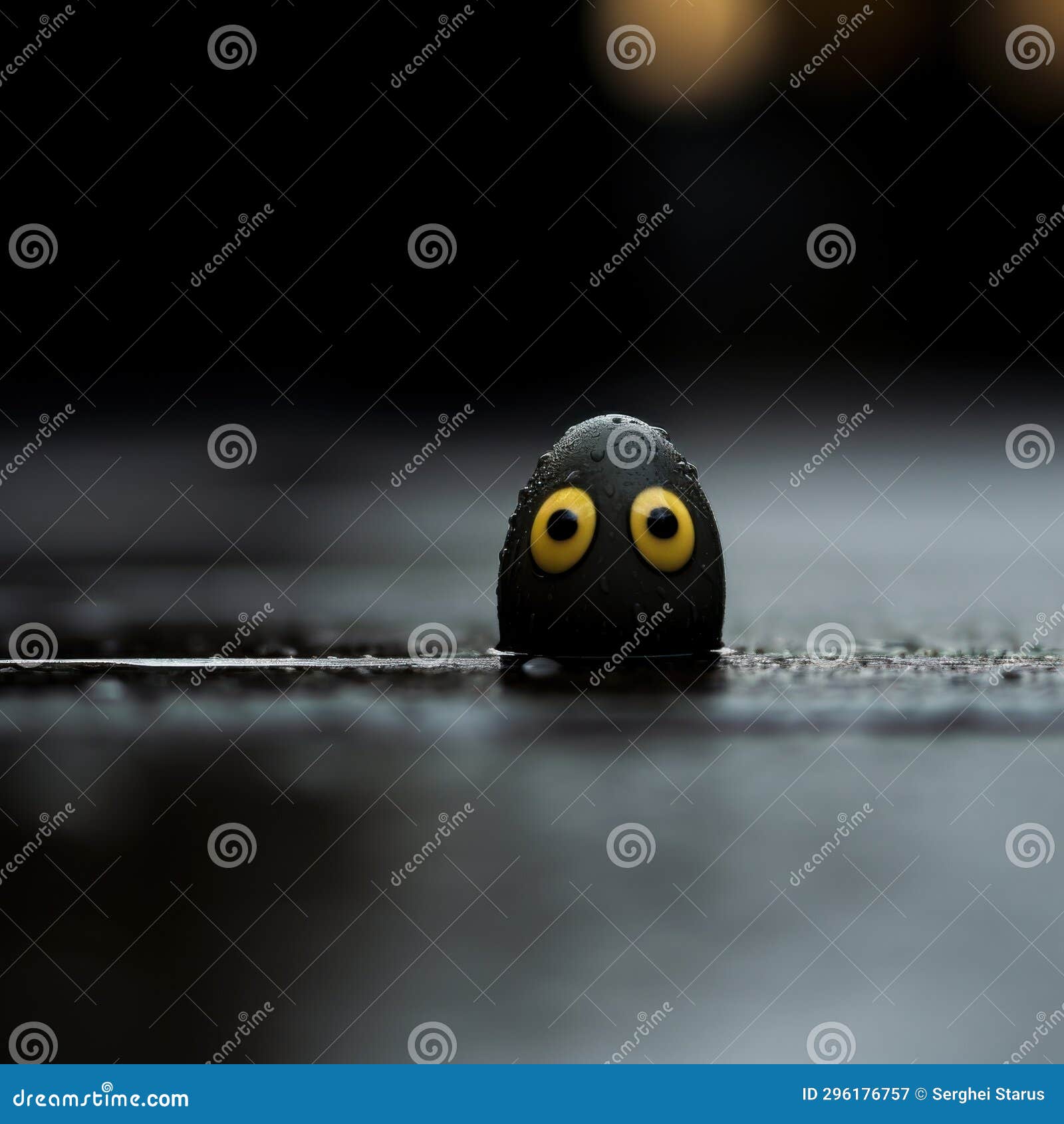 A Small Black Object with Yellow Eyes, AI Stock Image - Image of ...