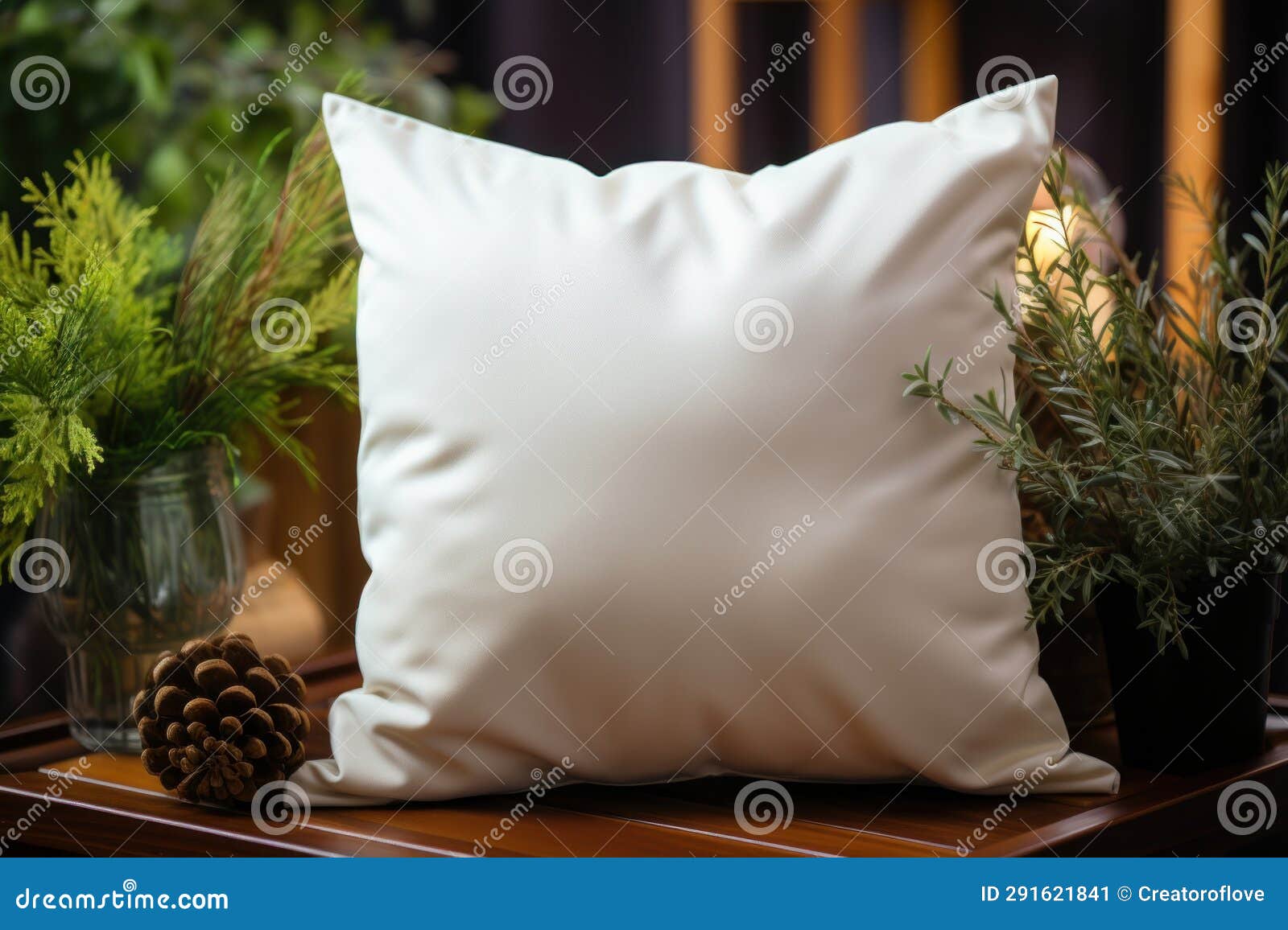 A Small Blank White Pillow Image on the Table Stock Illustration ...