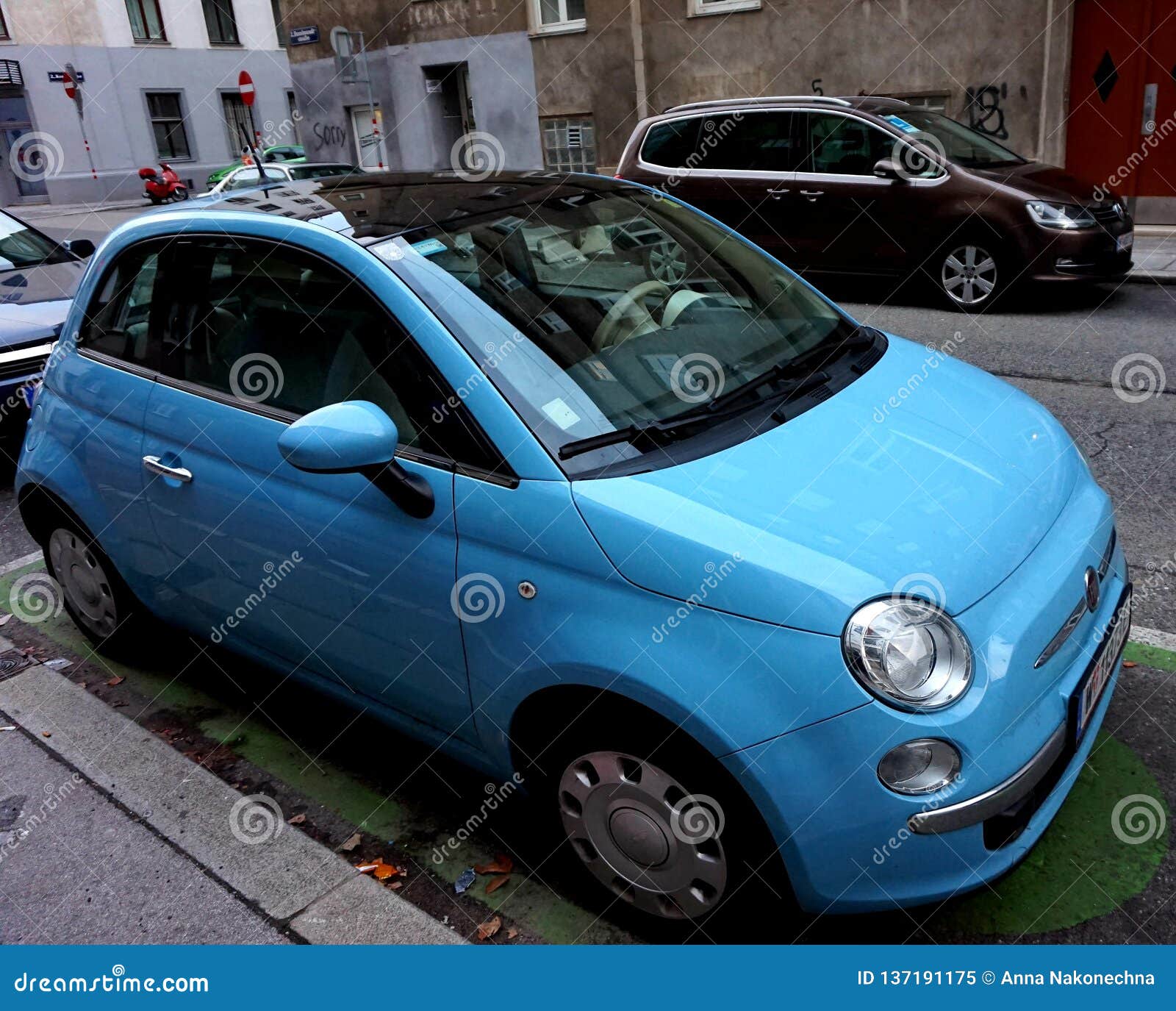 A Small Blue Car is Parked on the Street of Vienna Editorial Image ...
