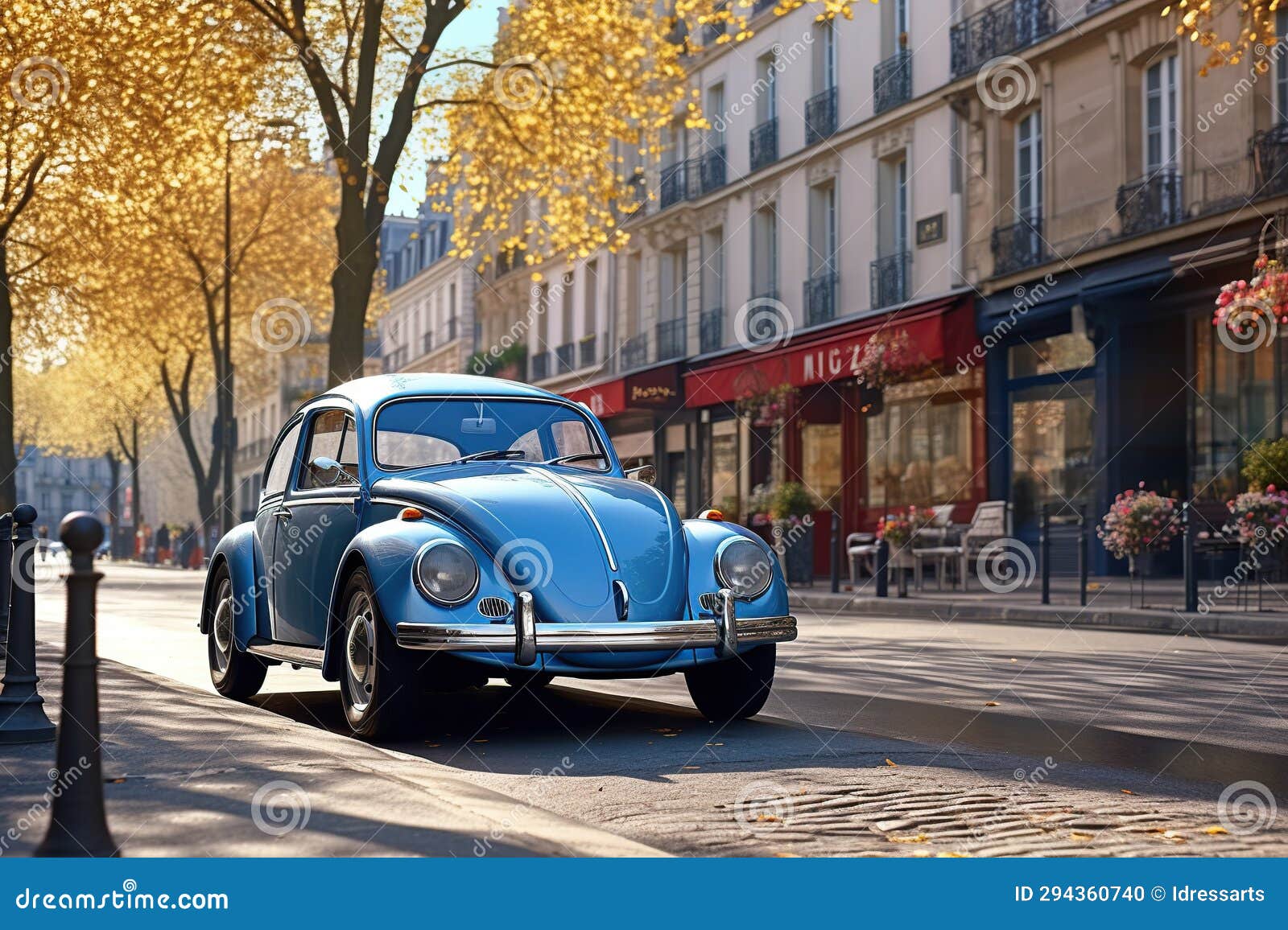 Small Blue Car on the Street of Paris. Mini Mobility Stock Photo ...