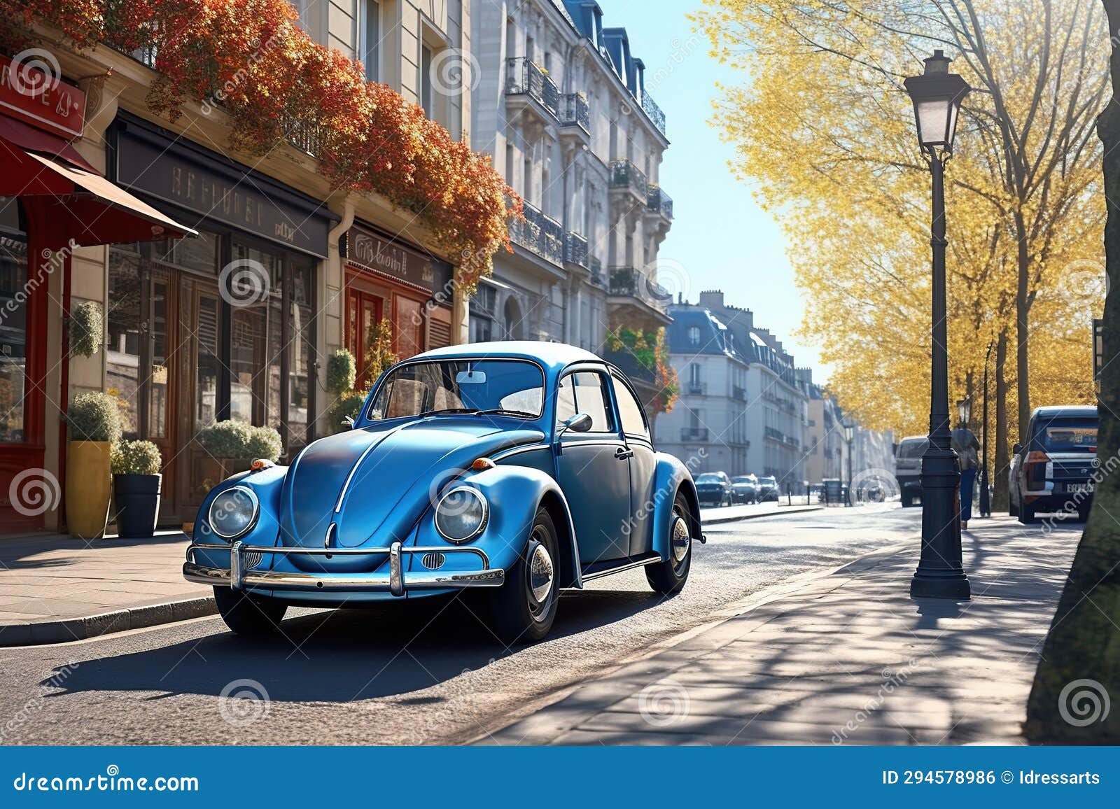 Small Blue Car on the Street of Paris. Mini Mobility Stock Photo ...