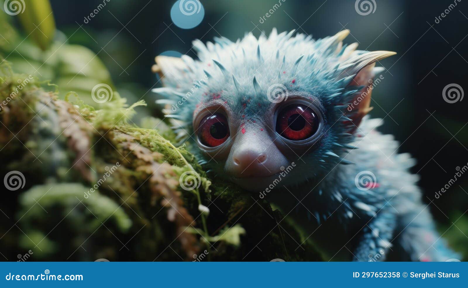 A Small Blue Creature with Red Eyes, AI Stock Photo - Image of nature ...