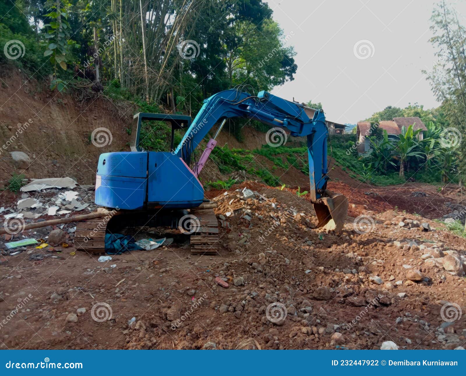The Blue Excavator Has Black Smoke Produced By Incomplete Combustion ...