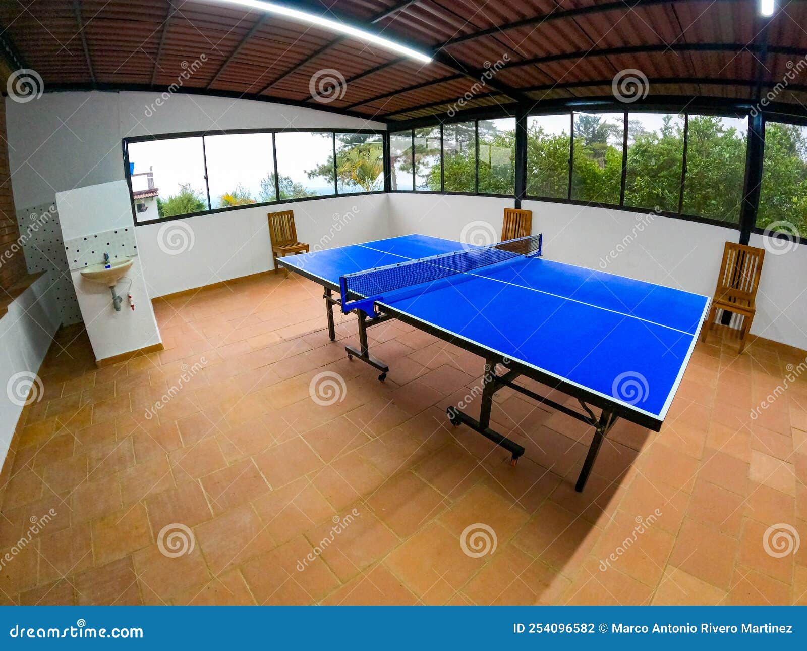 Small blue ping pong table stock photo. Image of competition - 254096582