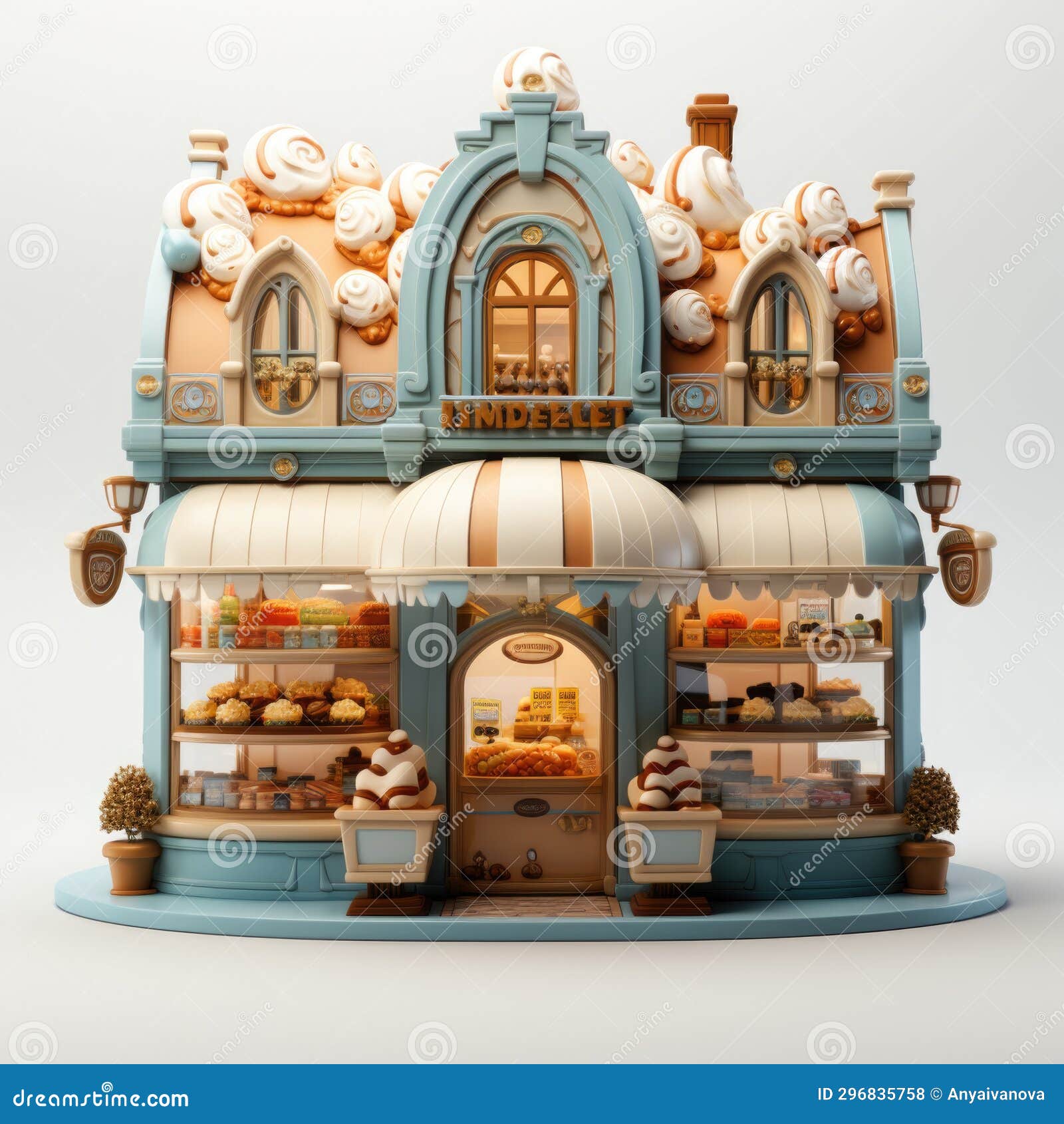 A Small Blue and White Building with Lots of Pastries, Model or a Toy ...