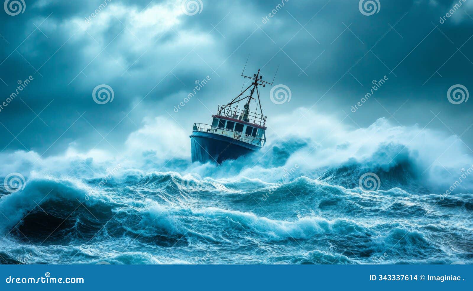 A Small Boat Battling Rough Seas during a Storm Stock Illustration ...