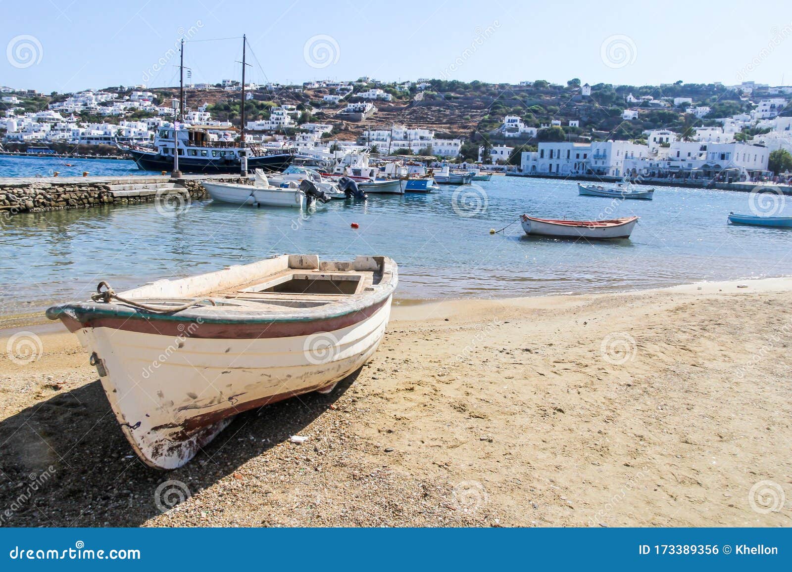 Small boat beached on sand stock photo. Image of sand - 173389356