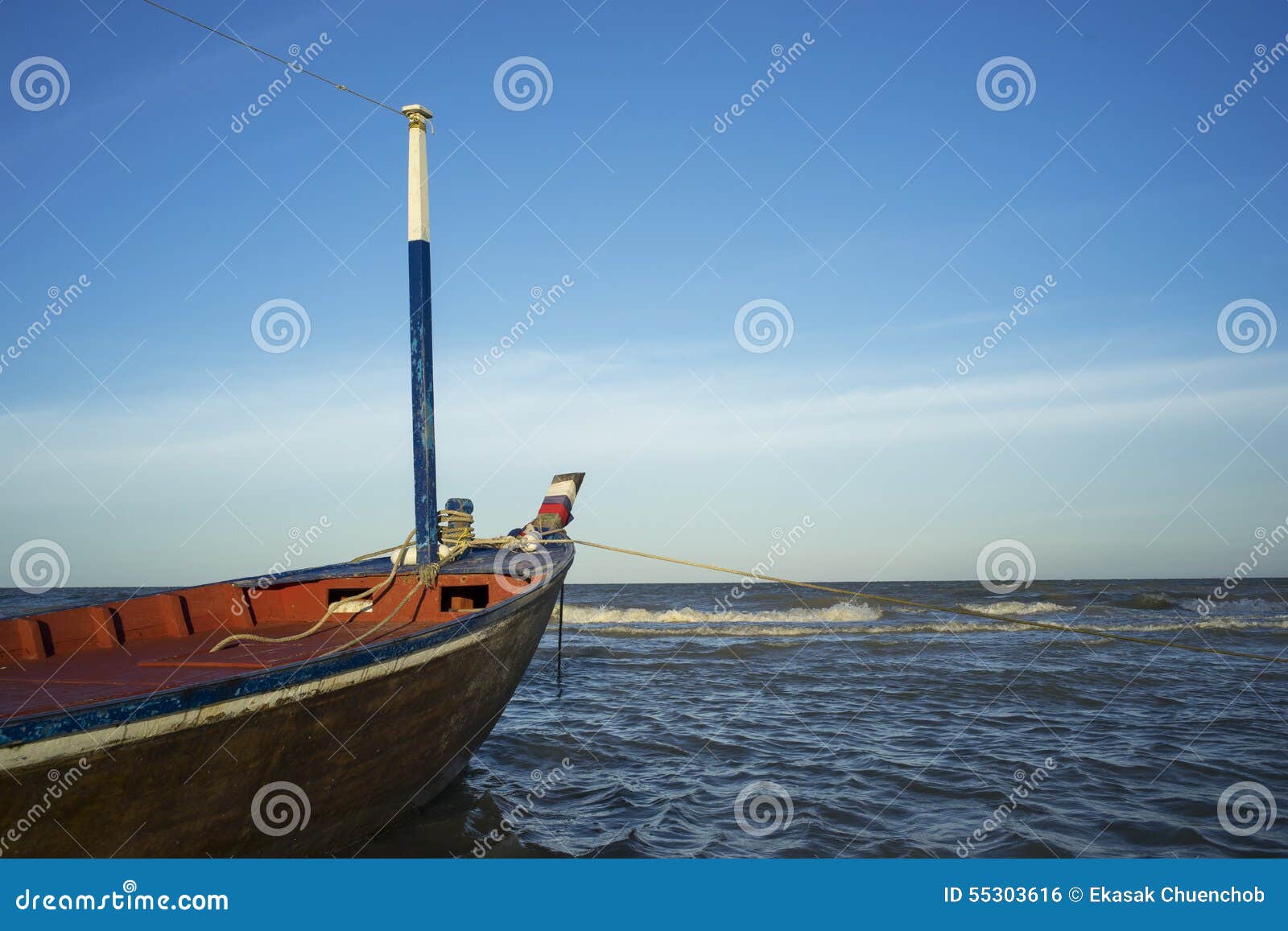 Small Boat Floating on the Sea Stock Photo - Image of rope, anchor ...