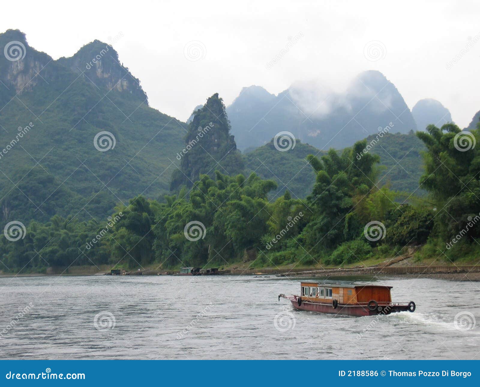 Small boat on the Li Jiang stock photo. Image of idyllic - 2188586