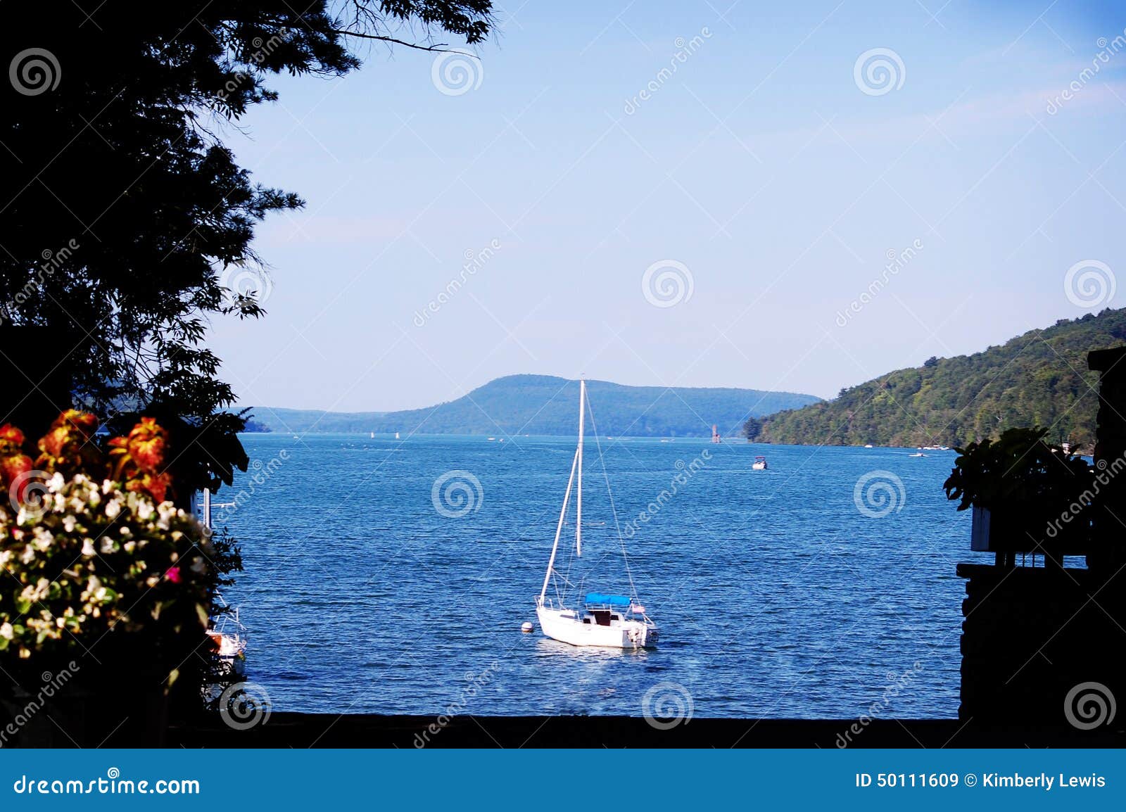 Small Boat Sailing in Bay Out To the Ocean. Stock Image - Image of ...