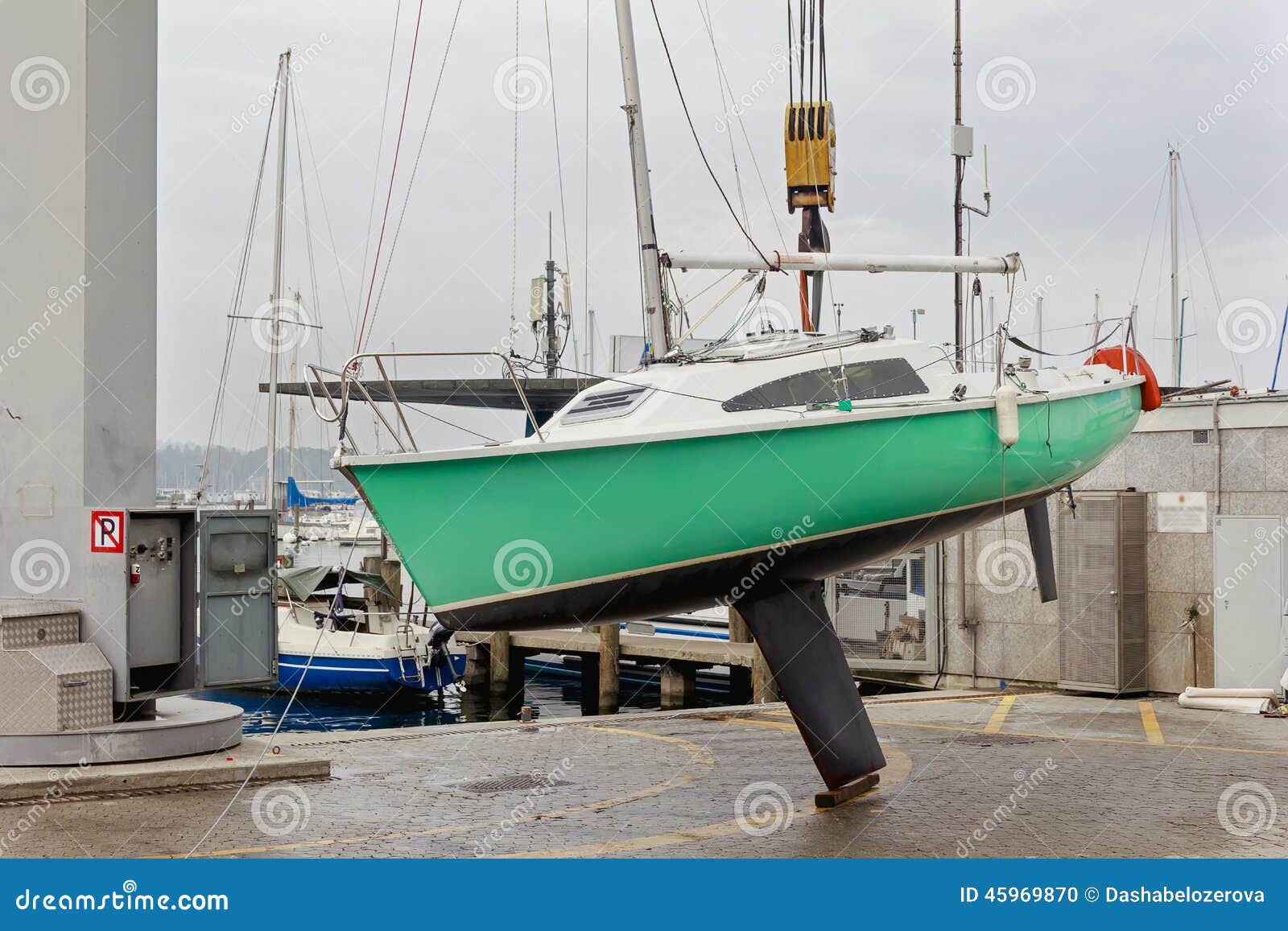 Small boat on a stand stock photo. Image of crane, adult - 45969870