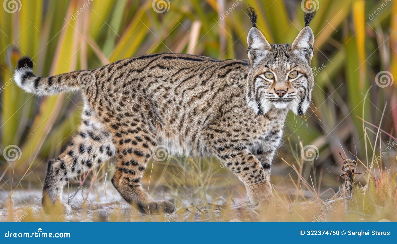 A Small Bobcat Walking through a Field of Tall Grass, AI Stock Photo ...