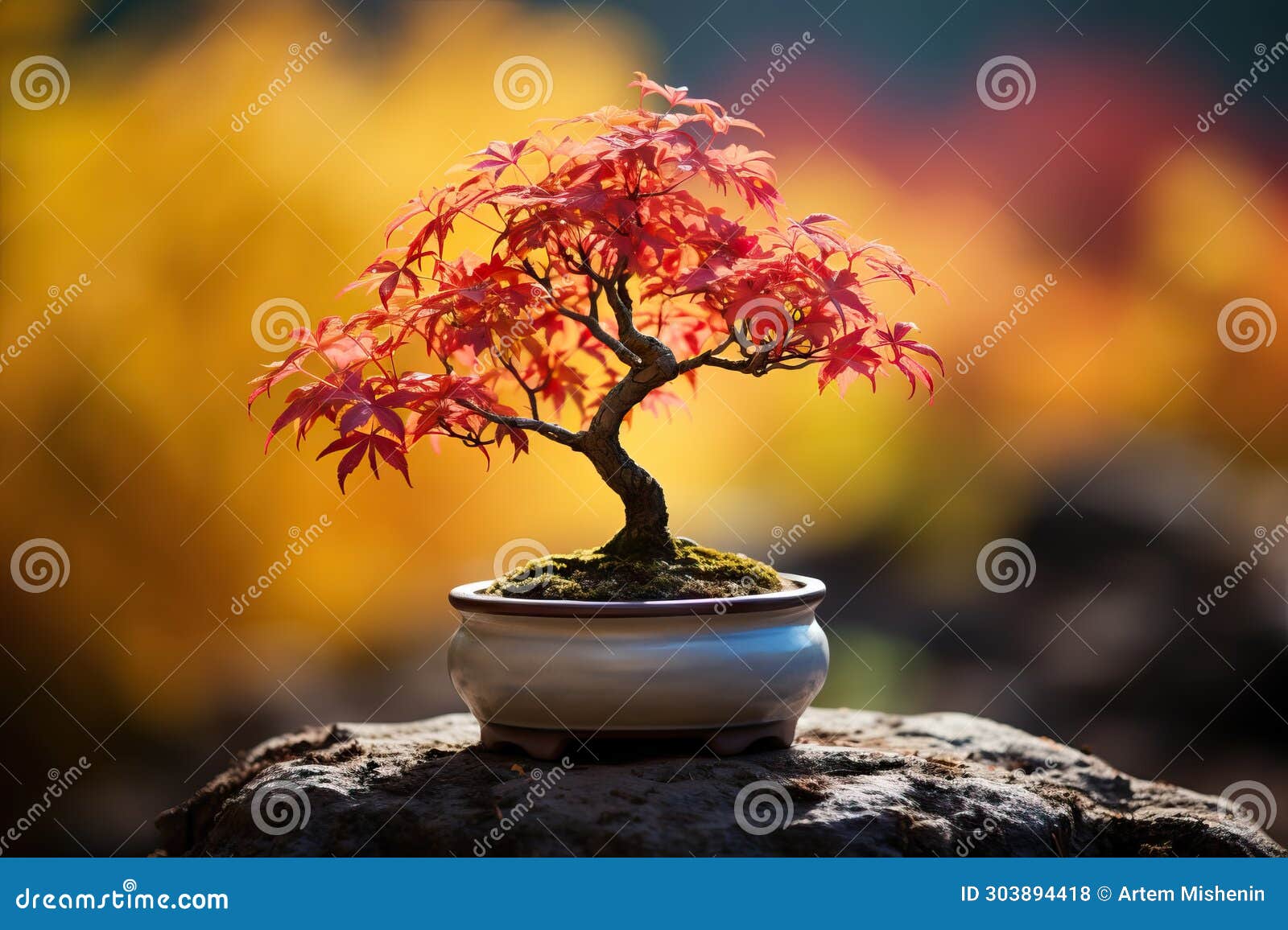A Small Bonsai Tree with Red Leaves Representing Autumn. Stock Photo ...