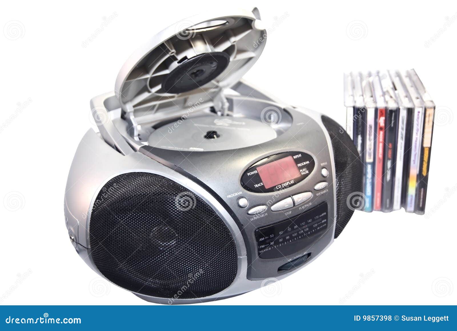 Small Boom Box with CDs stock photo. Image of metal, isolated - 9857398