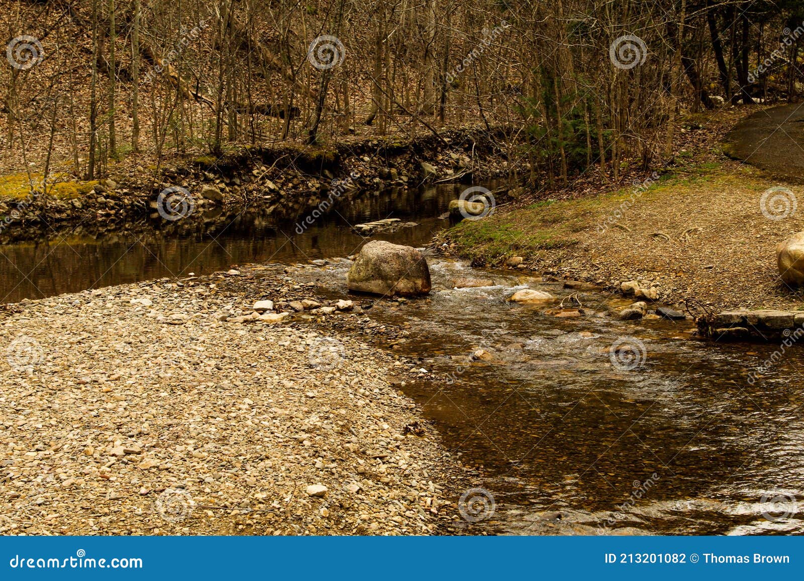 A small boulder in a creek stock photo. Image of river - 213201082