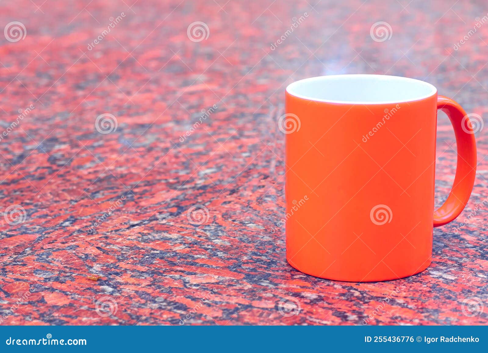 Red Ceramic Cup Mug on Bright Red Blue Spotted Background Stock Photo ...