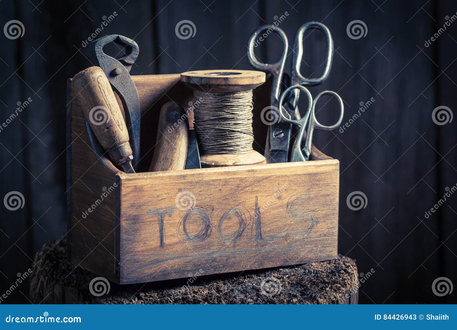 Small Box of Tools in Wooden Workshop Stock Image - Image of carpentry ...