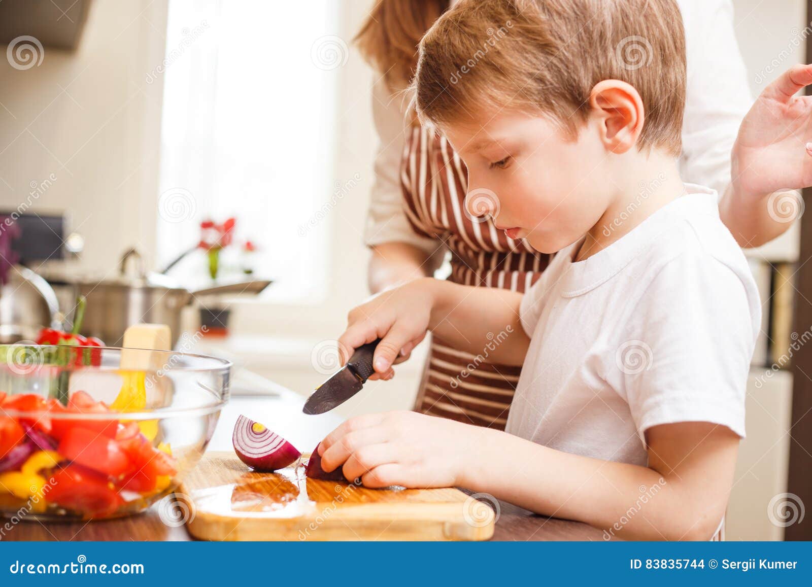 Small Boy Cooking Together with His Mother Stock Photo - Image of ...