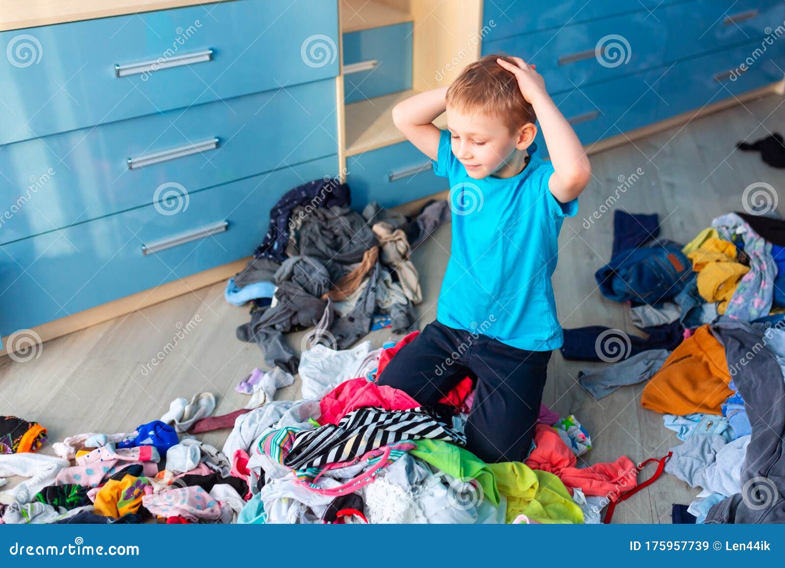 Small Boy Desperate with the Mess in His Clothes Stock Image - Image of ...