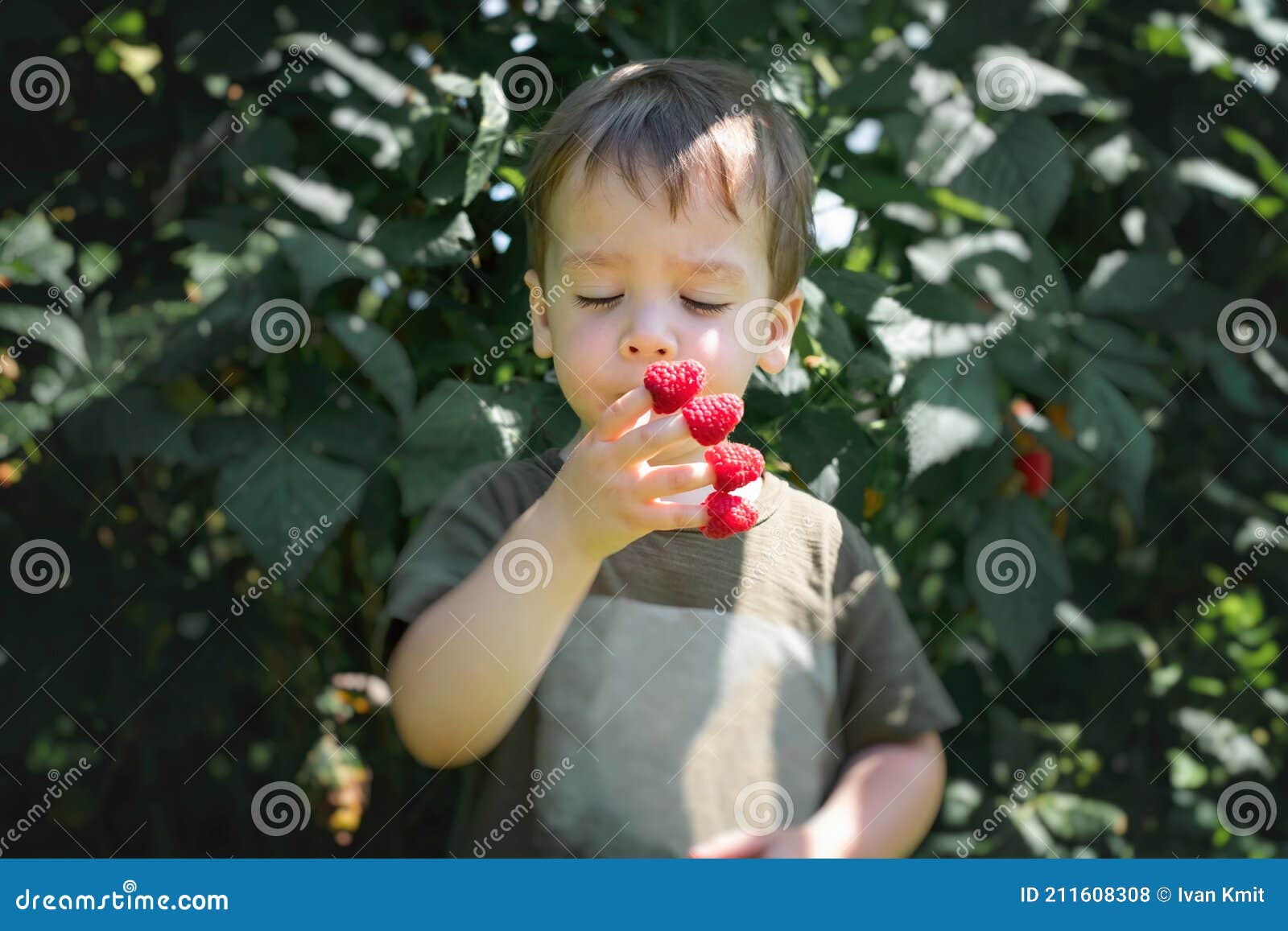 Small Boy Eating Raspberry Dressed on His Toes Stock Photo - Image of ...