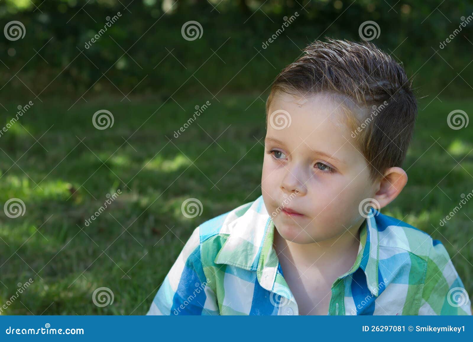 Small Boy in Field Concentrating Stock Image - Image of flower, look ...