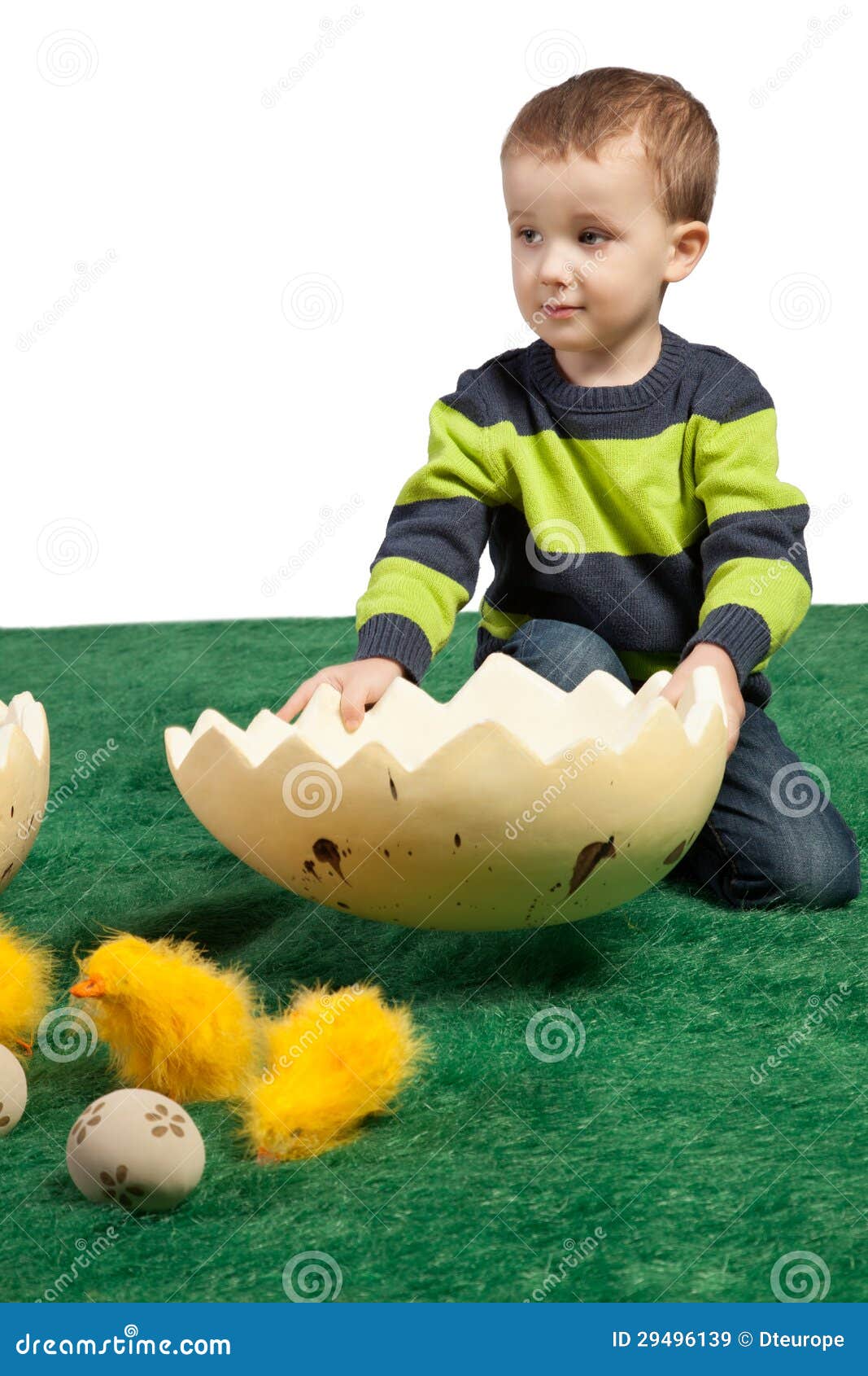 Small Boy with Huge Egg Shape and Toy Chicks Stock Image - Image of ...