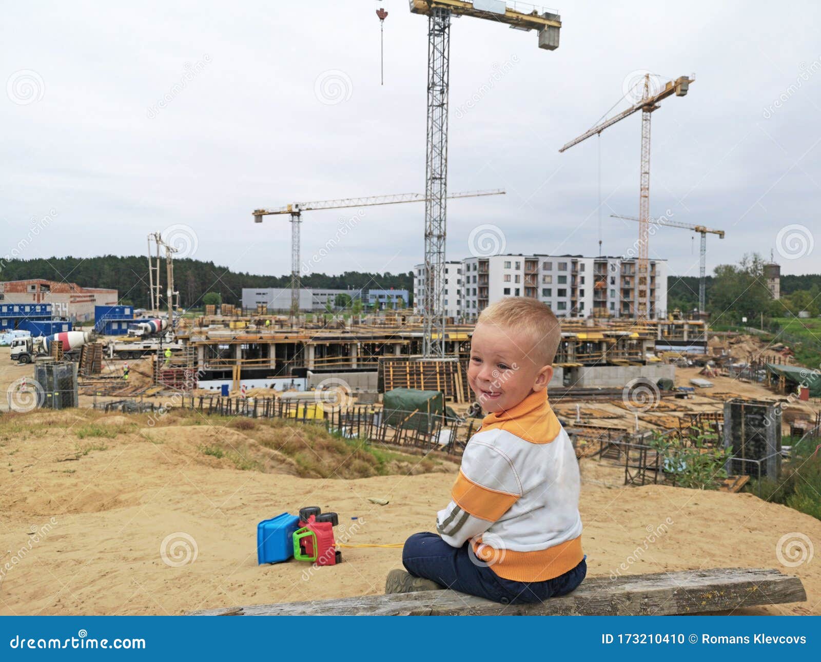 Small Boy Looking on Building Construction. Future Houses Concept Stock ...