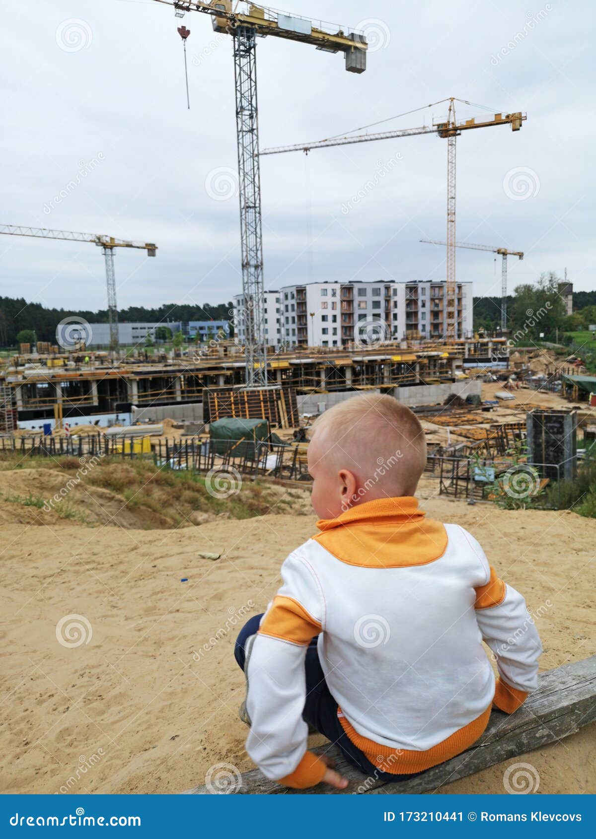 Small Boy Looking on Building Construction. Future Houses Concept Stock ...