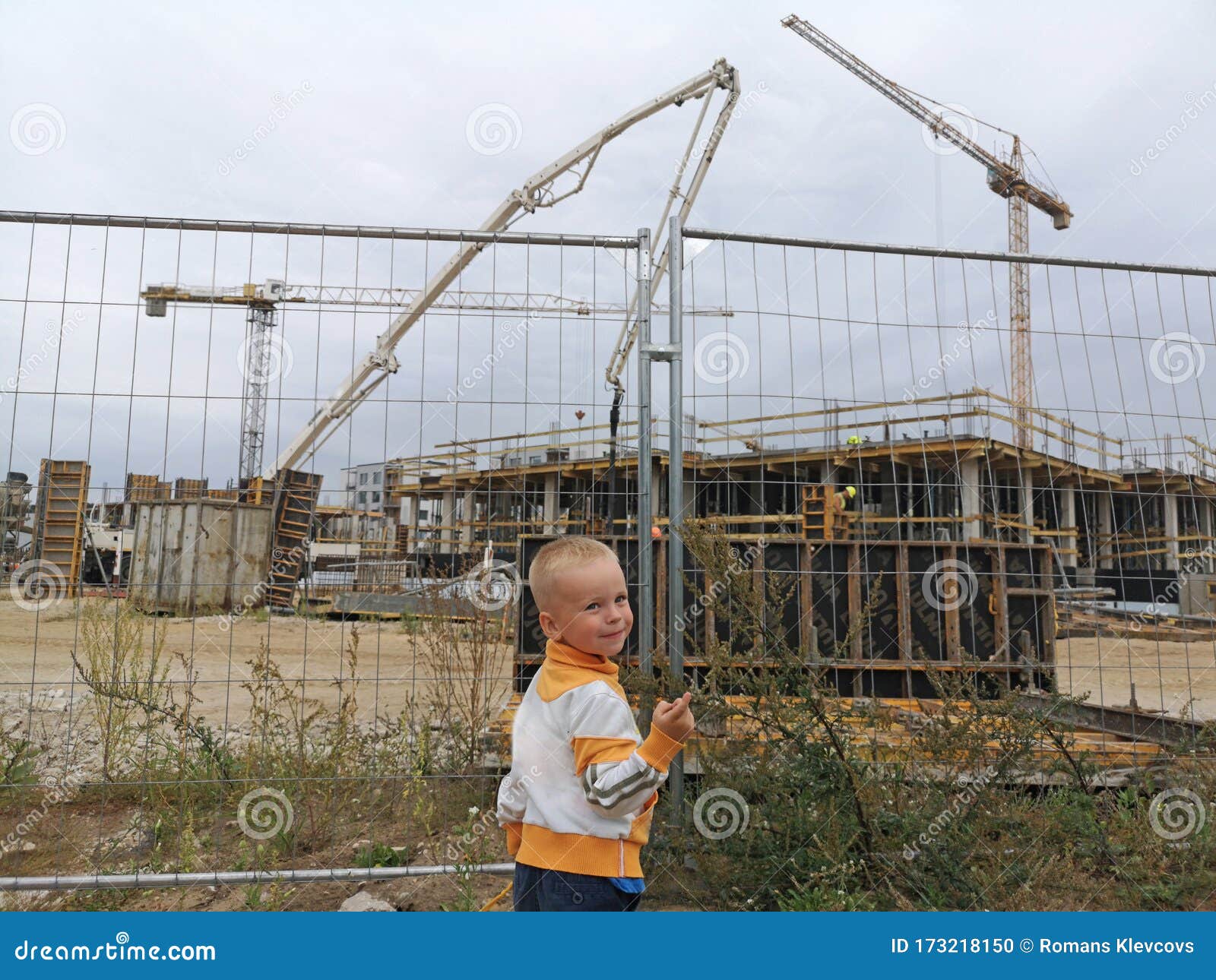 Small Boy Looking on Building Construction. Future Houses Concept Stock ...